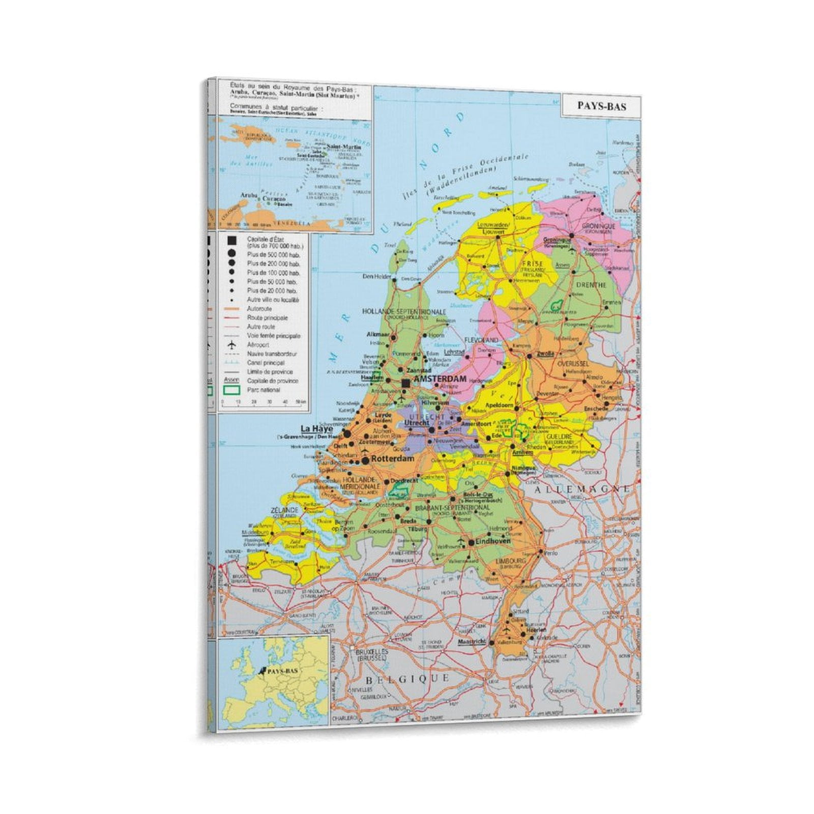 Nether-lands Map Posters Canvas Art Poster and Wall Art Picture Print ...