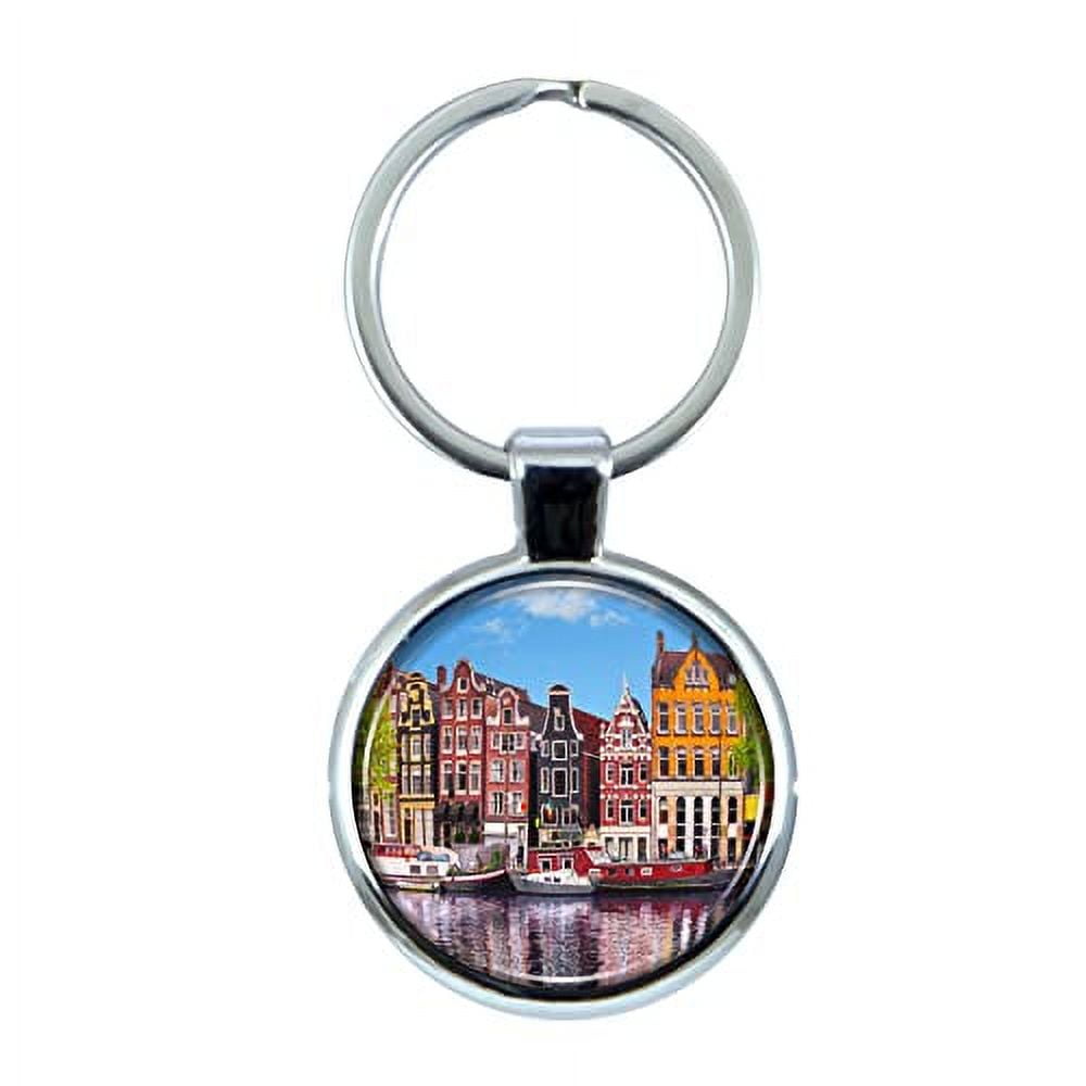 Netherlands Amsterdam Keychain with Epoxy Dome and Metal Keyring ...