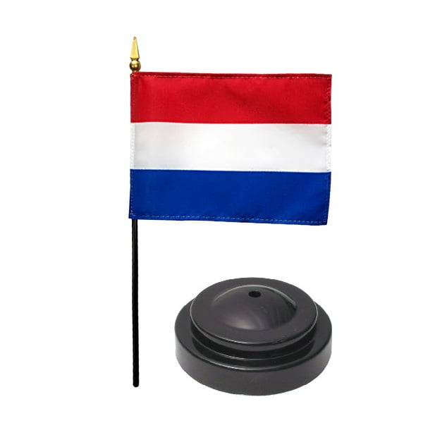 Netherlands Desk Flag with Base; American Made Rayon 4x6 inch Miniature ...