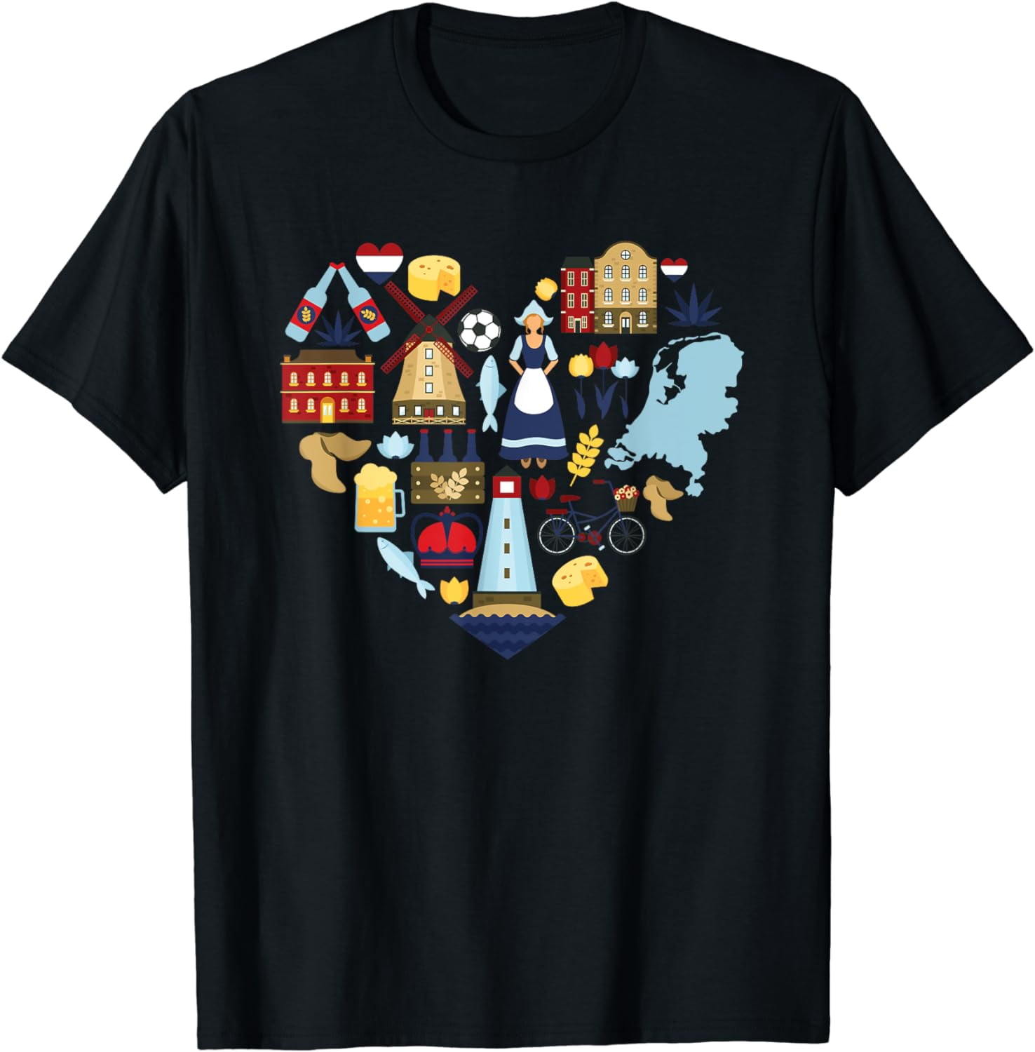 Netherlands Heart Tulips Windmill Canal Dutch Delight Cotton T-Shirt ...