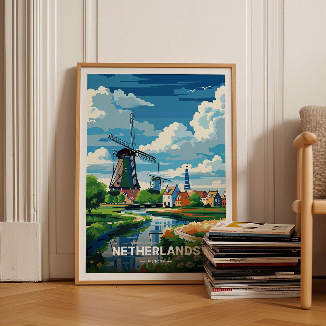 Netherlands Travel Poster, Amsterdam Scenic Artwork, European Cityscape ...