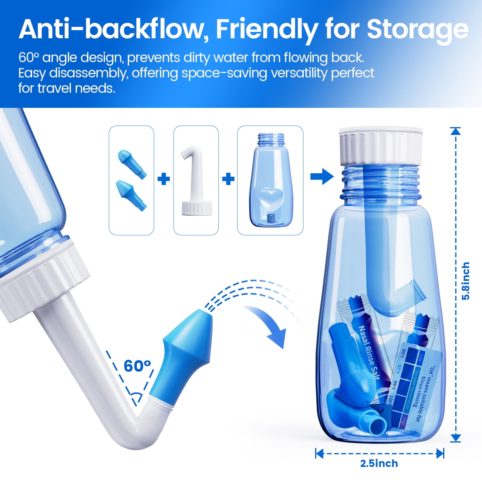 Nose Cleaner Neti Pot for Adult Nasal Wash with 60 Saline Packets 260 ...