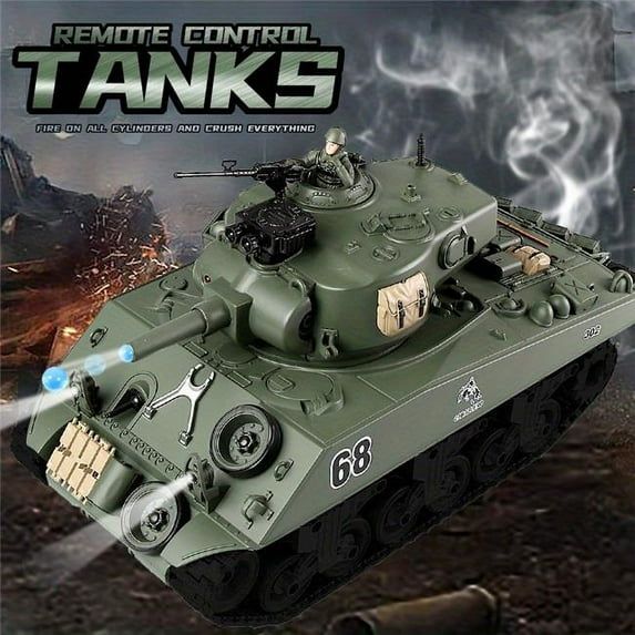 Netjett NT32855 1-18 Scale 2.4Ghz Remote Control Military Tank Rotating Turret US M4A3 Remote ...