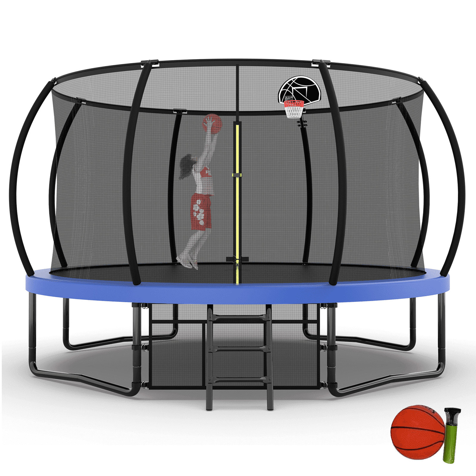 Netrum Full Size Safety Trampoline for Kids & Adults with Basketball Hoop, Ladder & Storage Bag ...