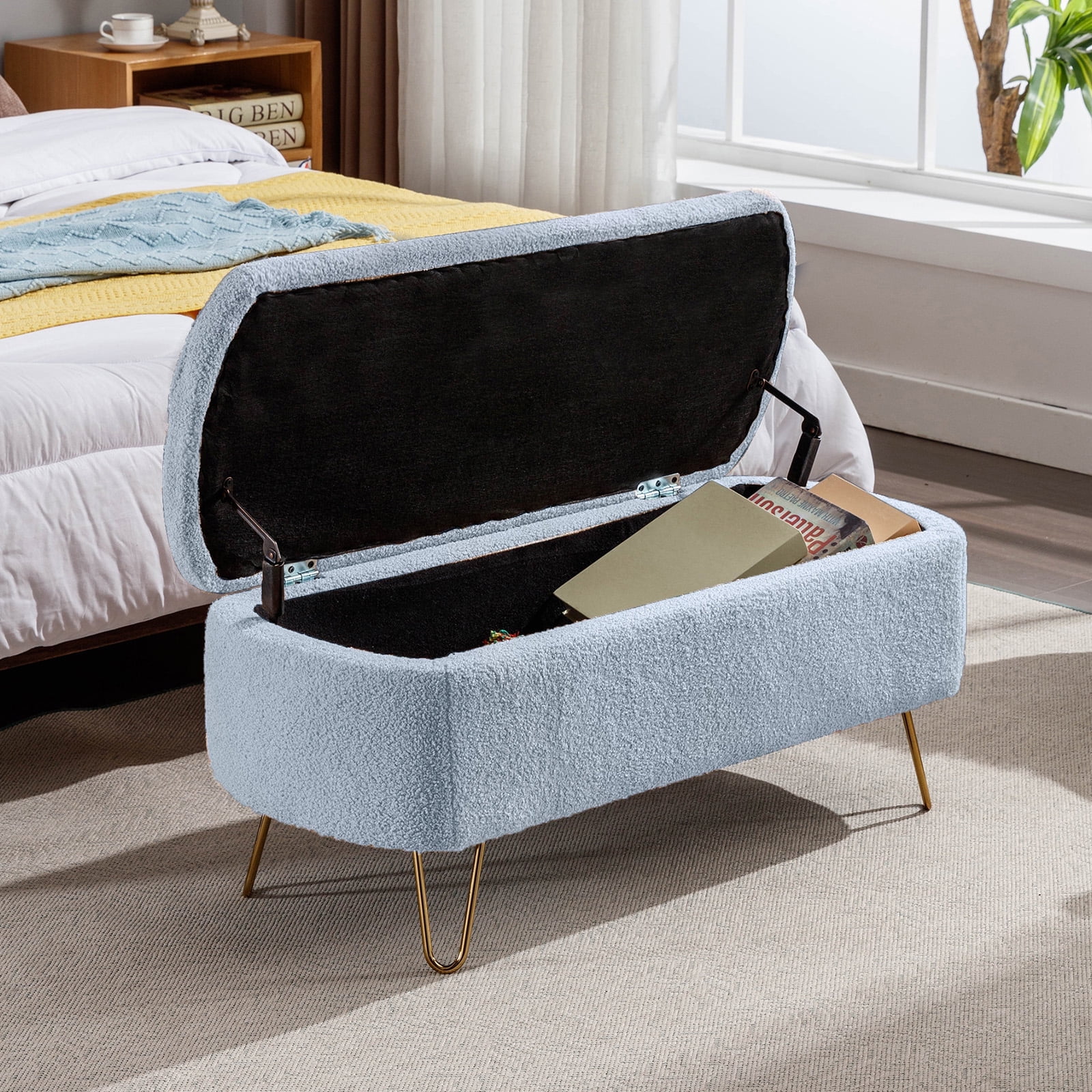 Netrum 39.3" Storage Ottoman Bench, Tufted Rectangle Footstool ...