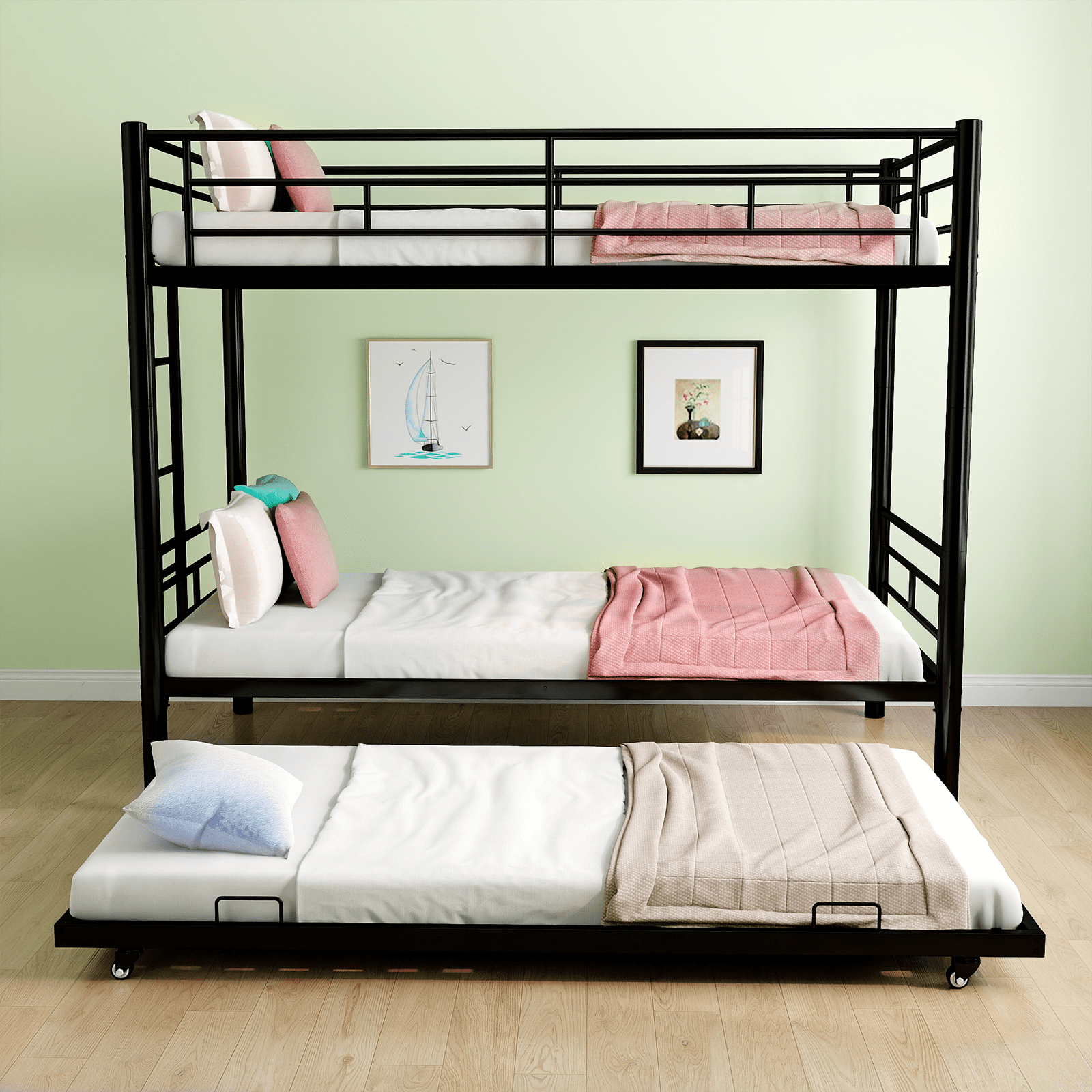 Bedz King Kids Wood Bunk Bed with Storage Stairs, Twin over Full, 4 ...
