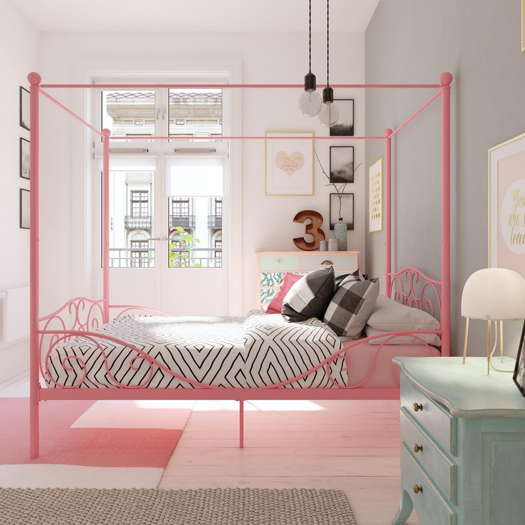 Netrum Canopy Metal Twin Bed,Twin Size Canopy Bed Frame with Heart ...