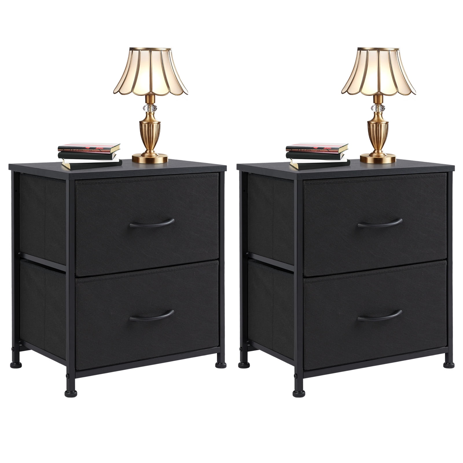 Netrum Nightstand Set of 2, Mid Century Bedside Tables with 2 Drawer ...