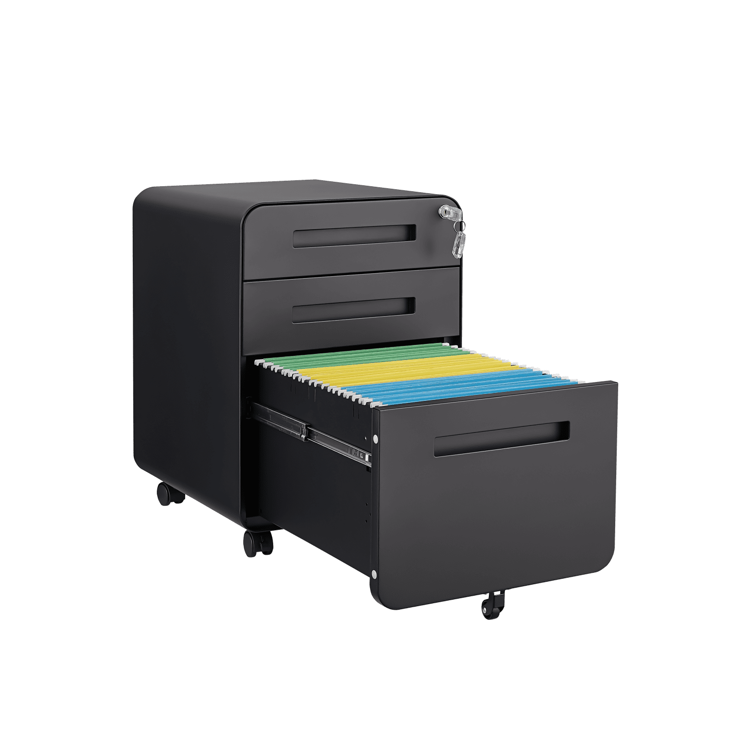 Locking Storage Cabinet 3-Drawer Mobile File Cabinet On Wheels – Fully ...
