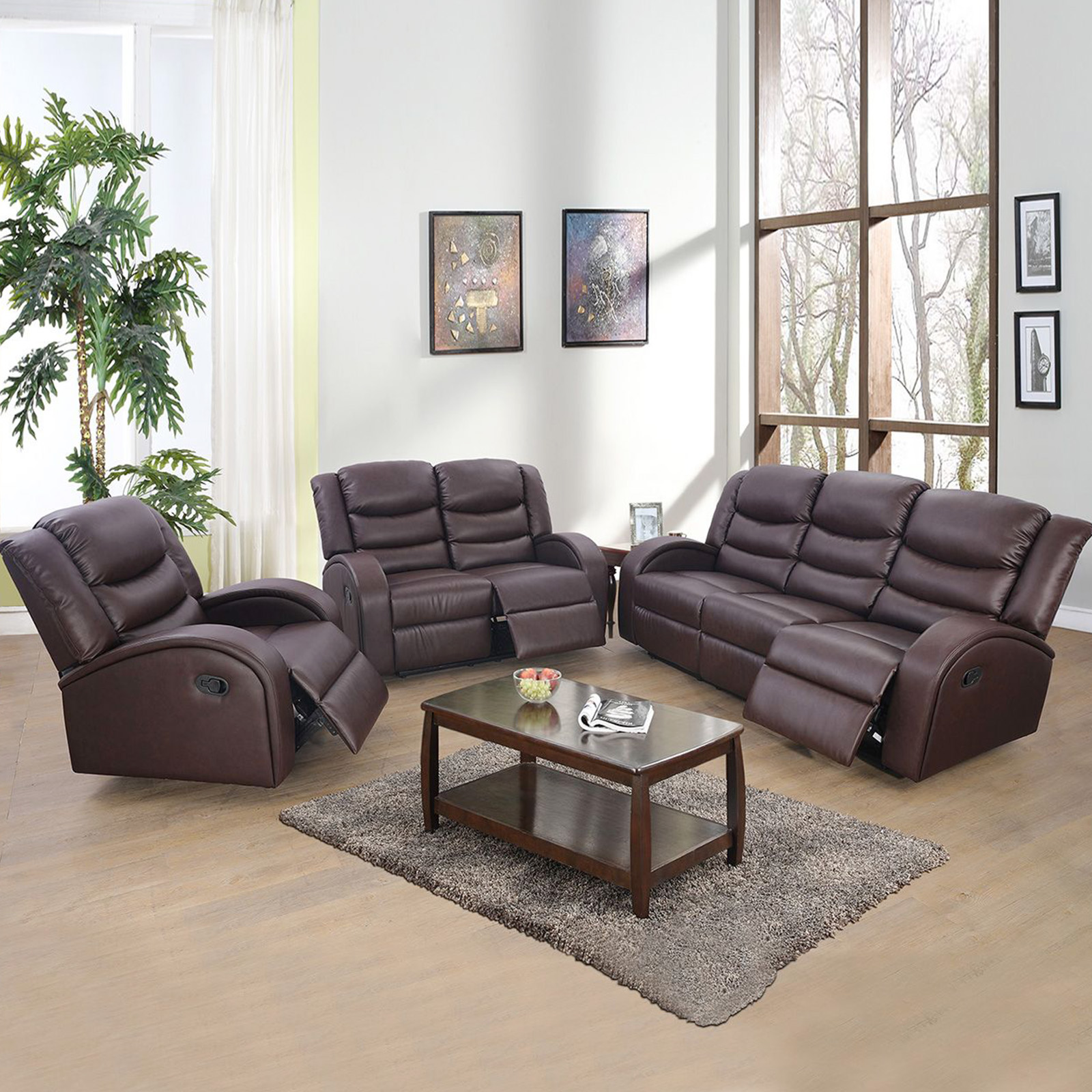 Netrum Power Recliner Sofa Set, 3 Pieces Faux Synthetic Leather ...