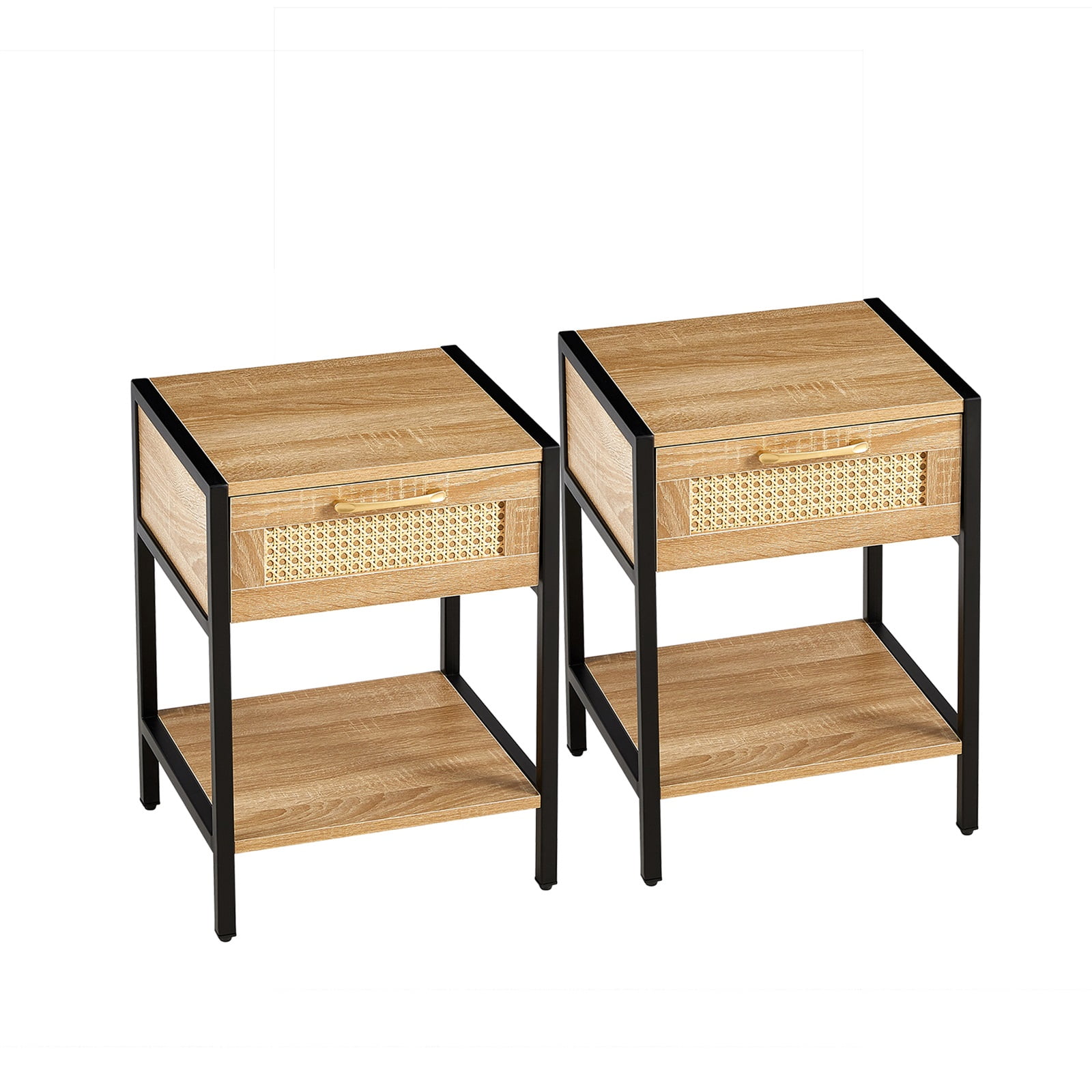 Netrum Rattan Nightstand Set of 2, Farmhouse Bedside Tables with Drawer ...