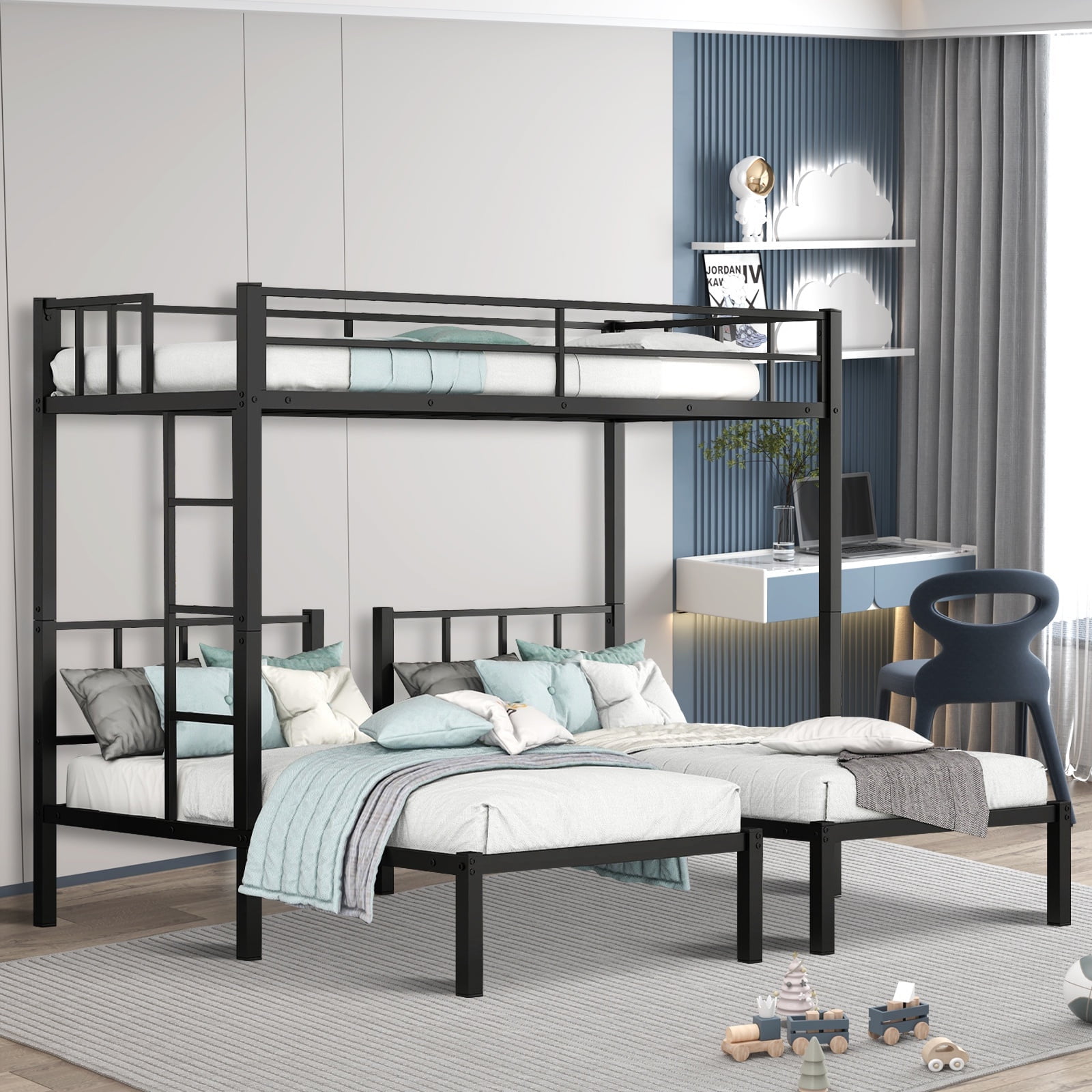 Netrum Triple Twin Bunk Beds,Twin over Twin over Twin Bunk Bed Frame ...