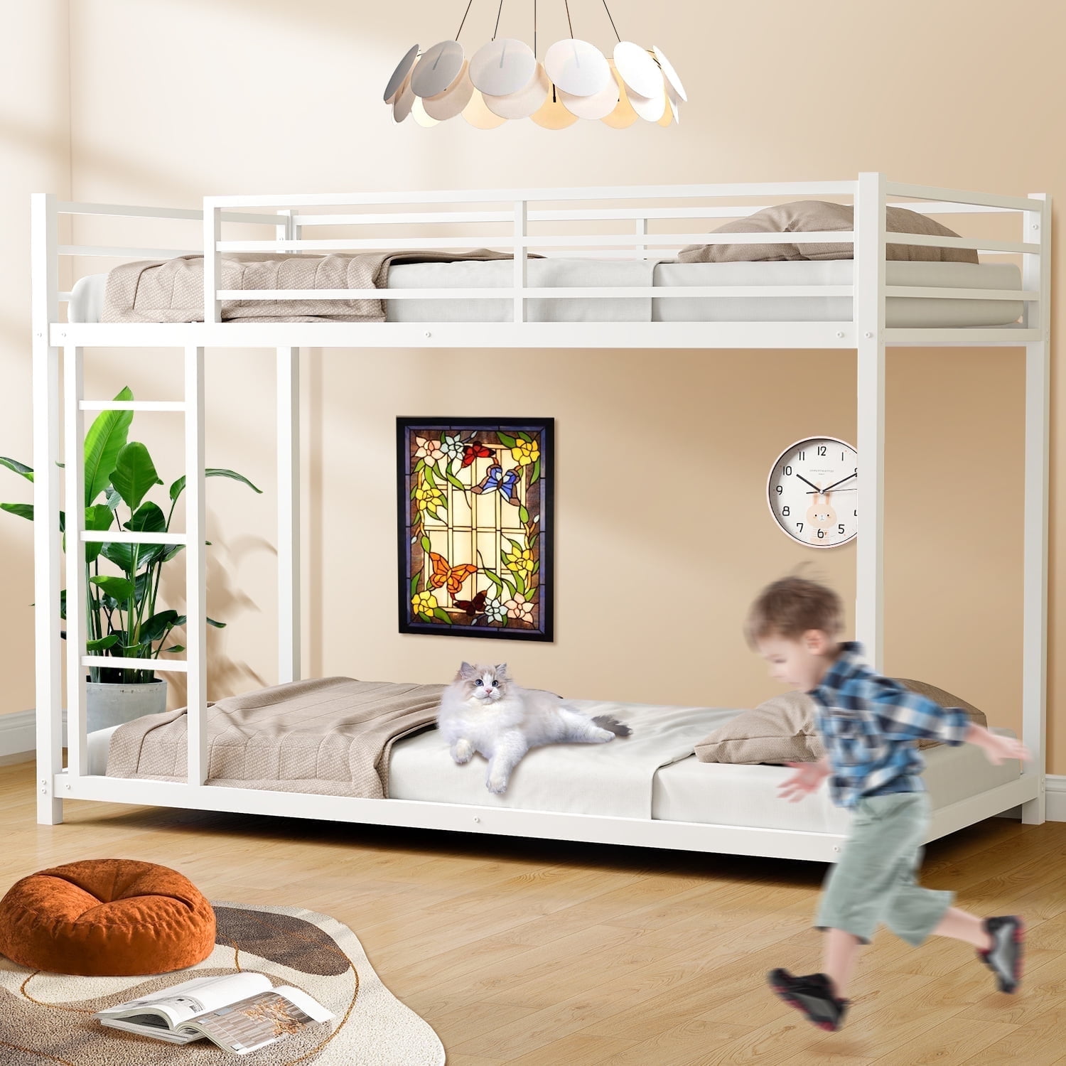 Netrum Twin Bunk Beds Twin over Twin Low Metal Bunk Bed with Ladder ...