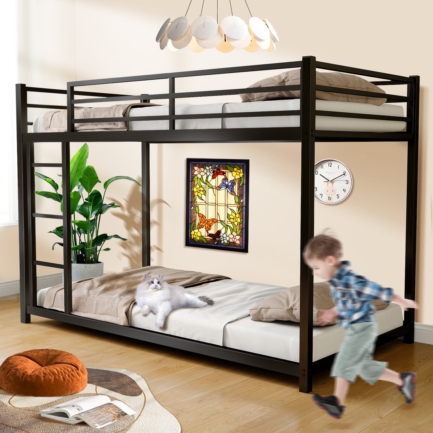 Netrum Twin over Twin Bunk Bed, Heavy Duty Metal Low Floor Bunk Bed ...