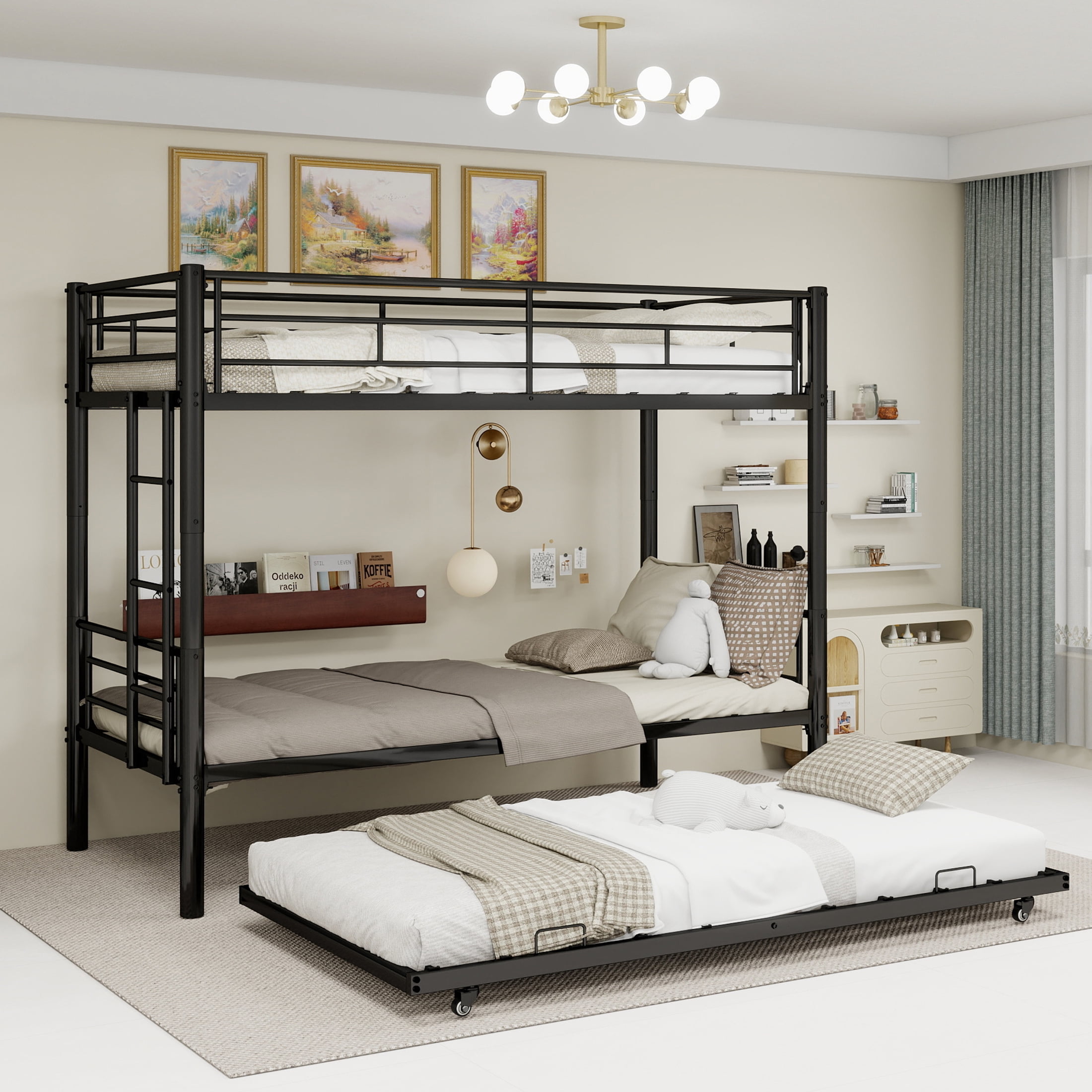 Netrum Twin over Twin Bunk Bed with Trundle,Twin Bunk beds with Ladder ...