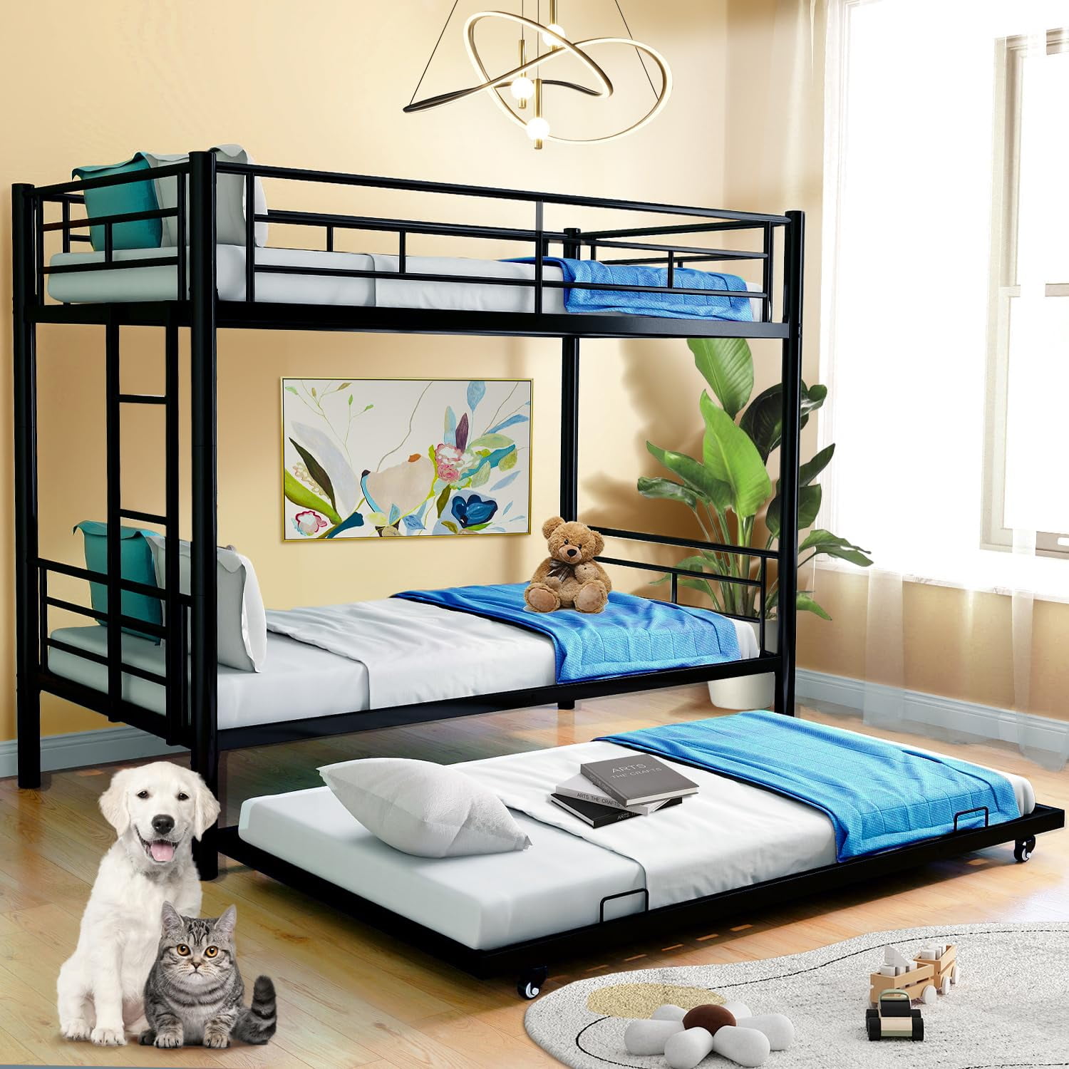 Netrum Twin over Twin Bunk Bed with Trundle,Twin Bunk beds with Ladder ...