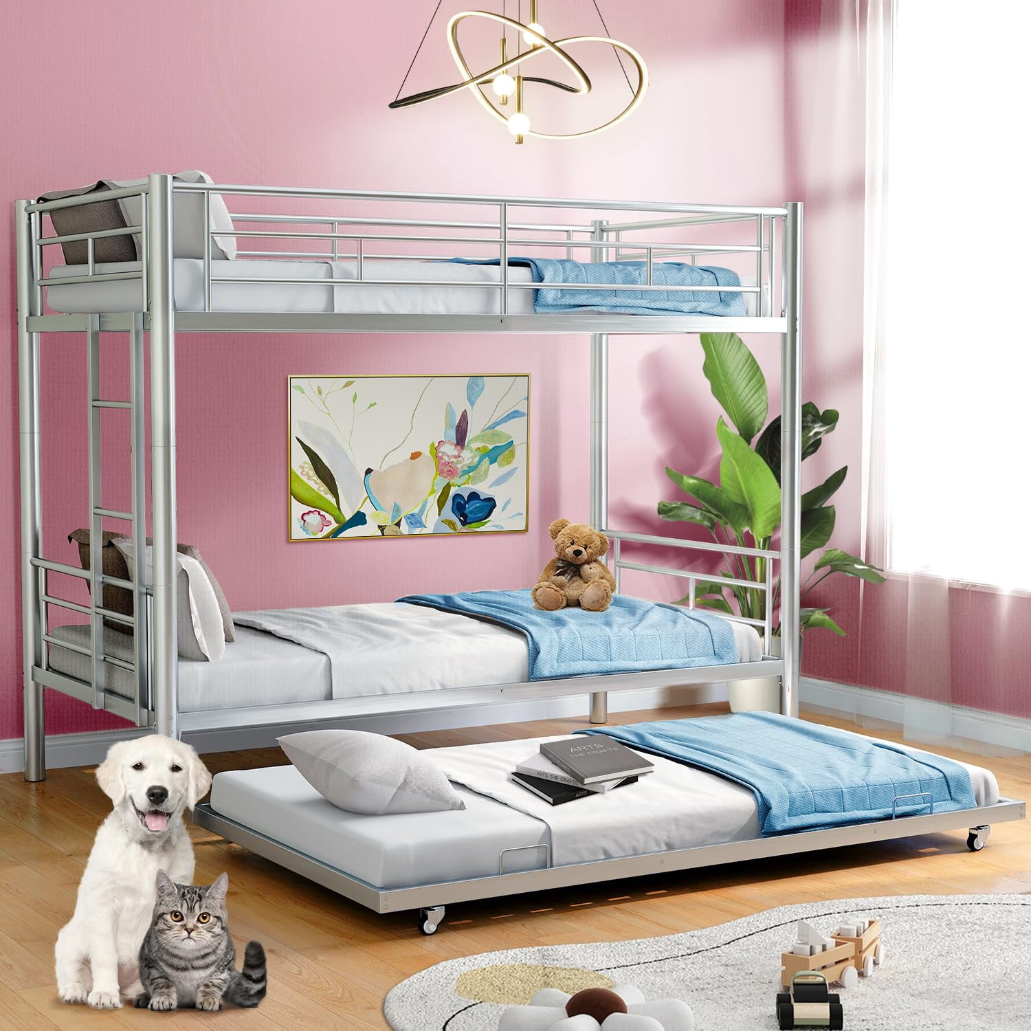 Netrum Twin over Twin Bunk Bed with Trundle,Twin Bunk beds with Ladder ...