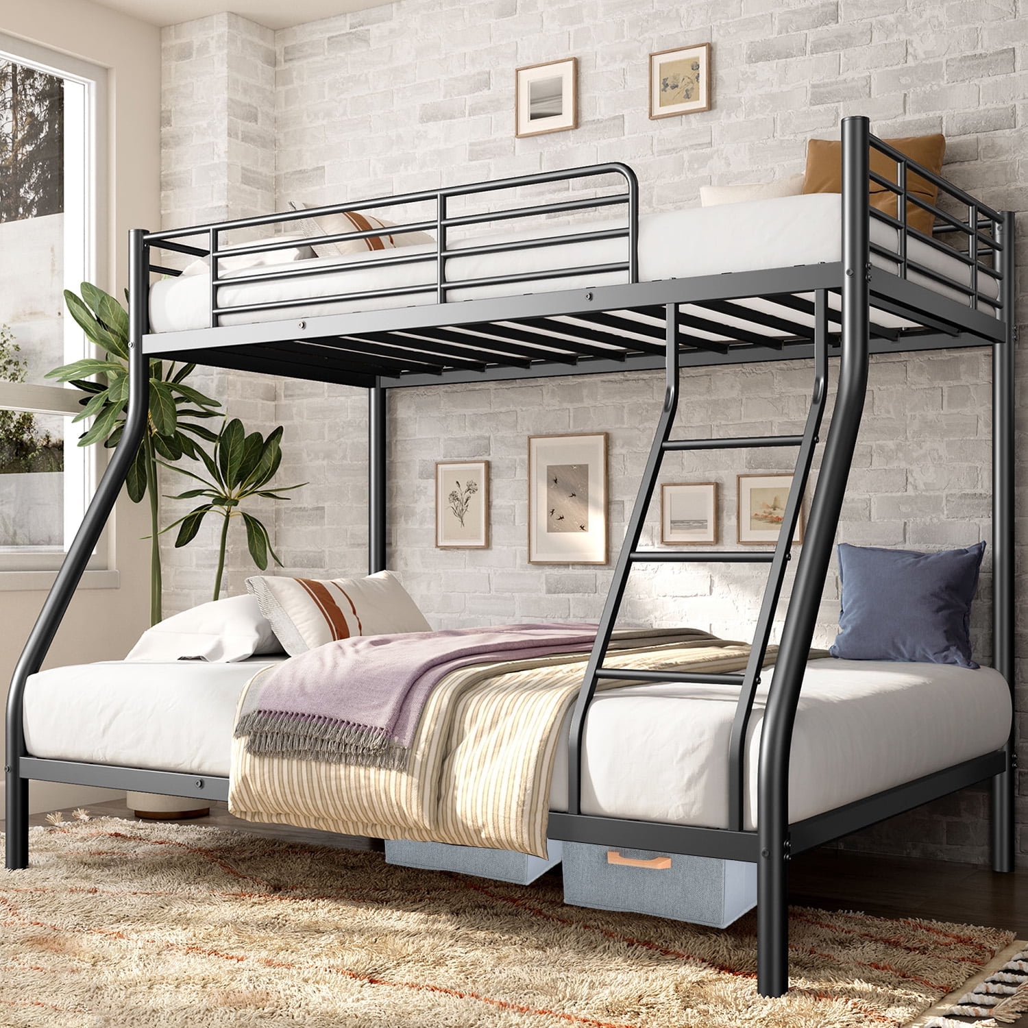 Netrum Twin over Full Metal Bunk Bed for Adults Kids, Heavy-Duty Metal ...