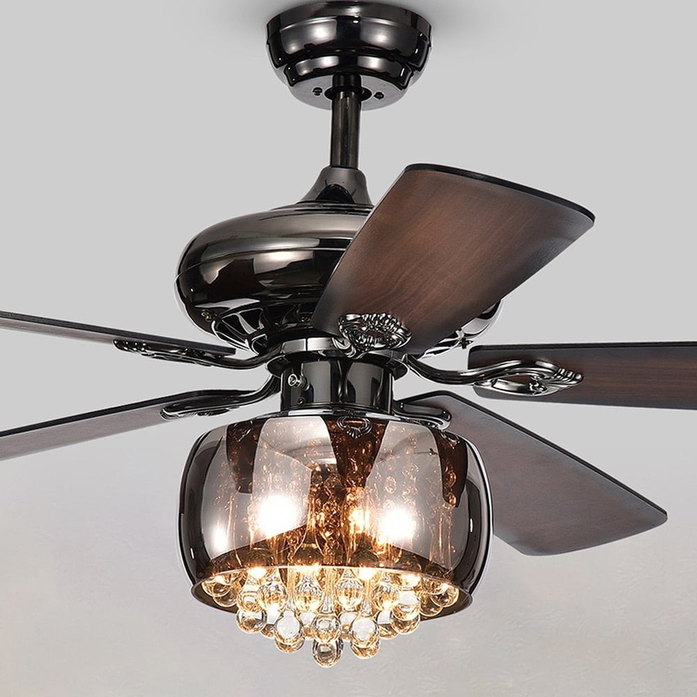 Nettle 3-Light Shaded Glass and Crystal 5-Blade 52-Inch Pear Black ...