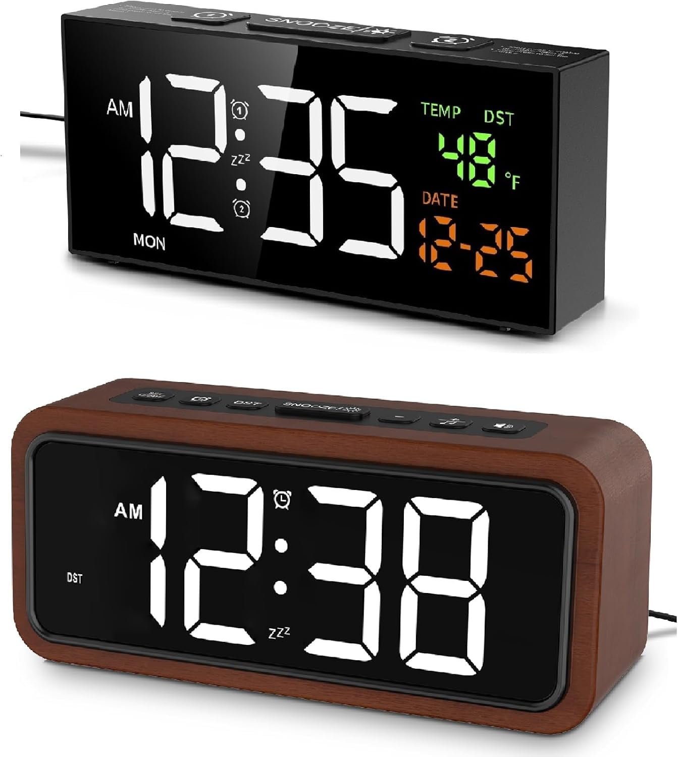 Netzu Digital Clock with Date Temperature Weekday and Wooden Alarm ...