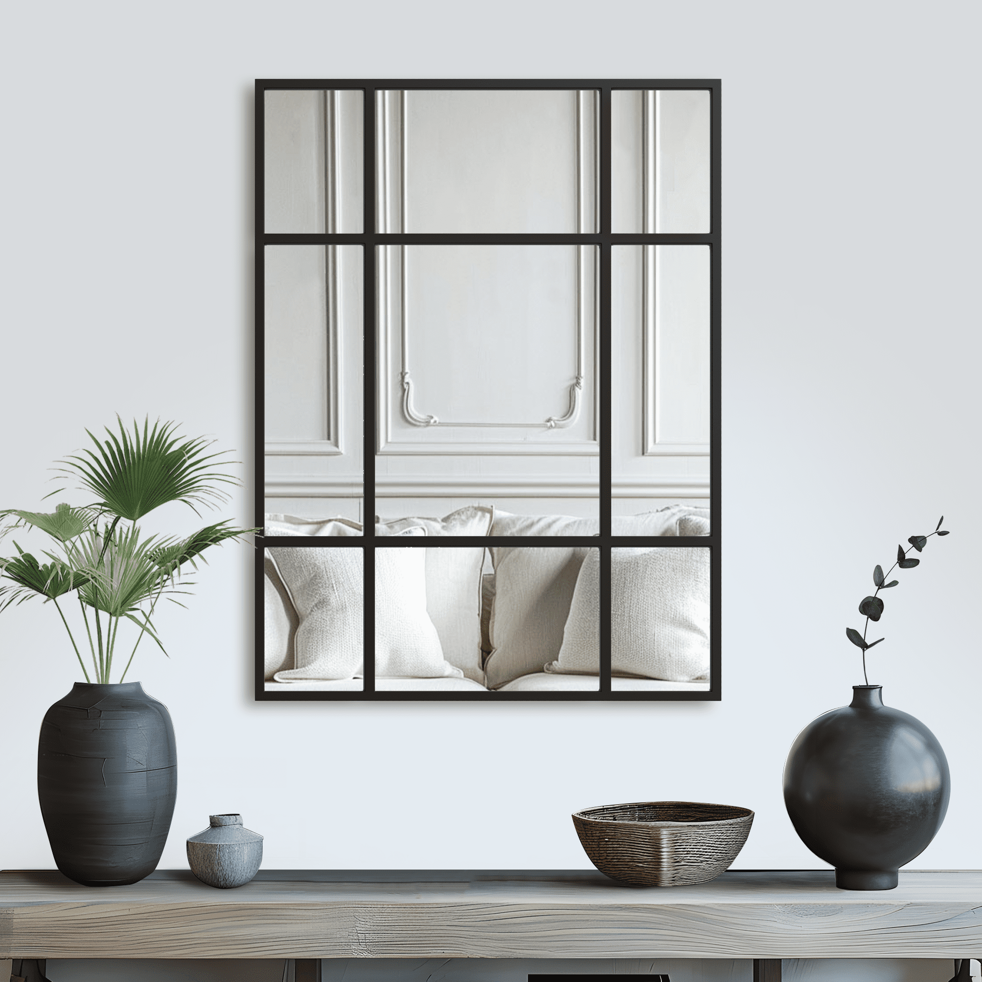 MAYEERTY 39" × 30" Rectangular Decorative Mirror Metal Windowpane Wall ...