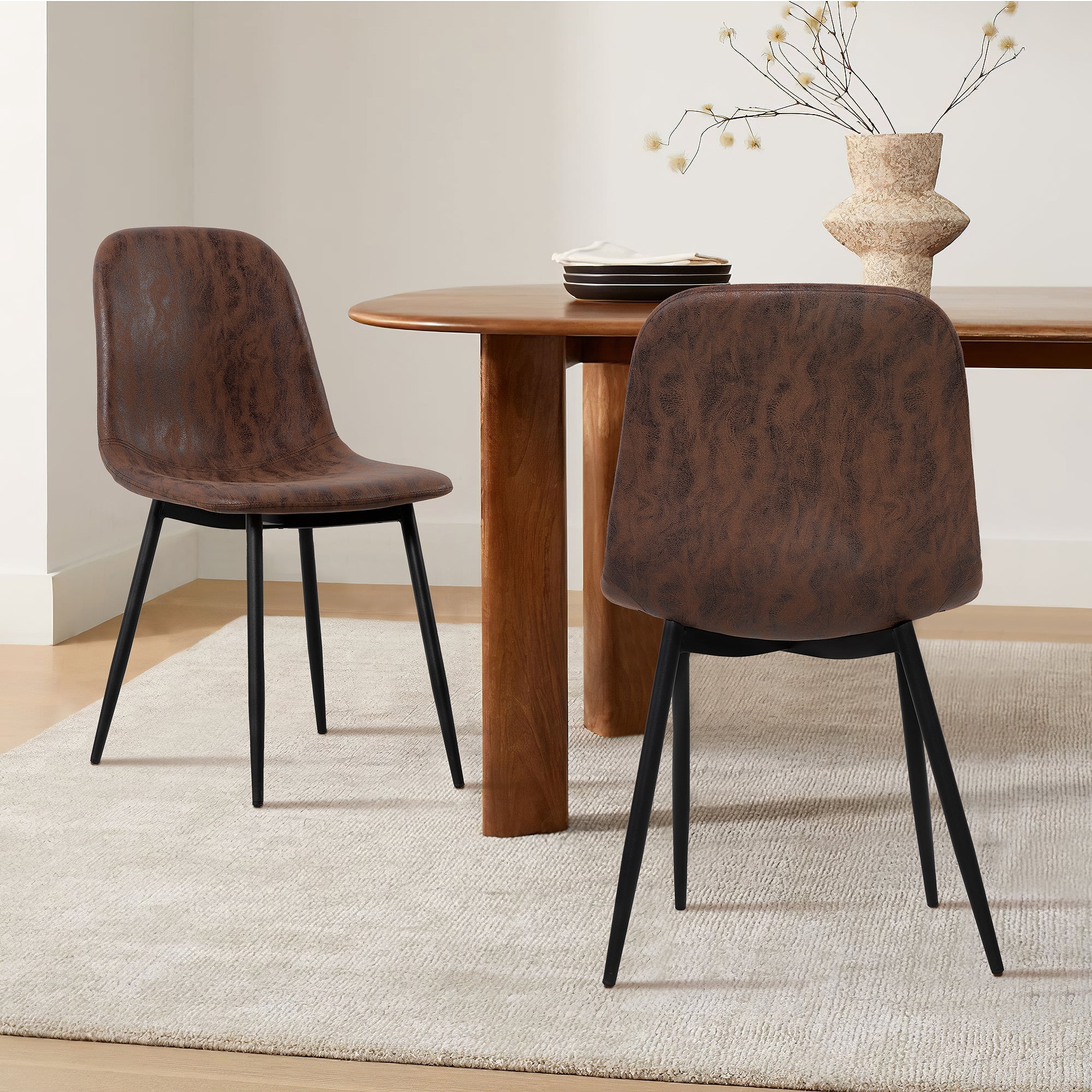 PU Dining Chairs Modern Chair Set of 2 for Home,Walnut - Walmart.com