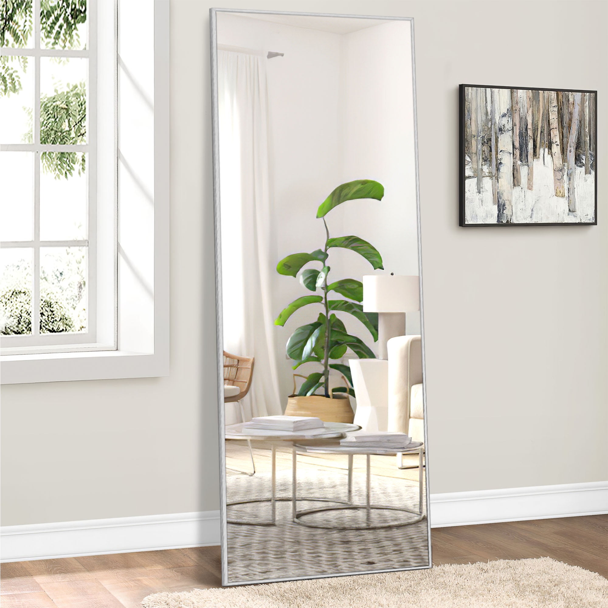 NeuType Rectangle Wall Mounted Mirror 71x28" Aluminum Alloy Grey ...