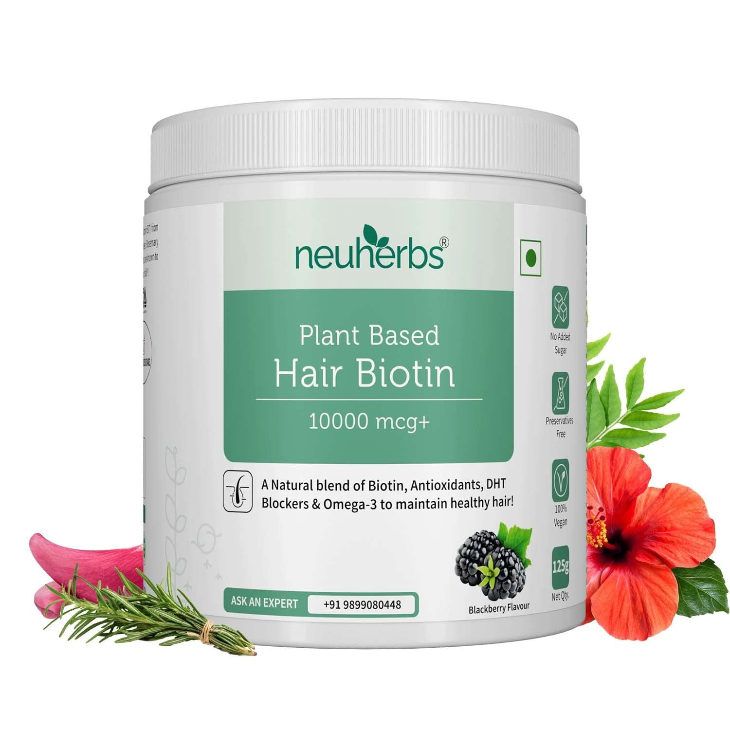 Neuherbs Plant Based Hair Biotin 10000Mcg Supplement With Dht-Blocker ...