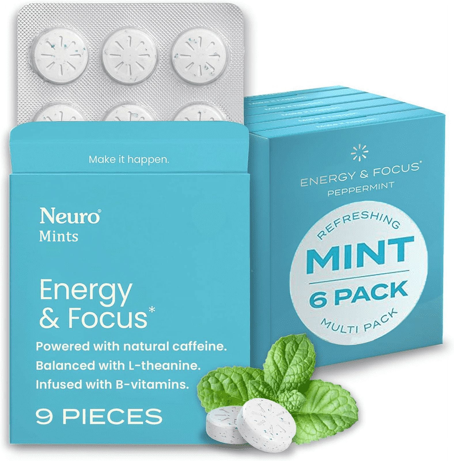 Neur0Mints Energy Caffeine Mints (54 Pieces) - Peppermint Flavor ...