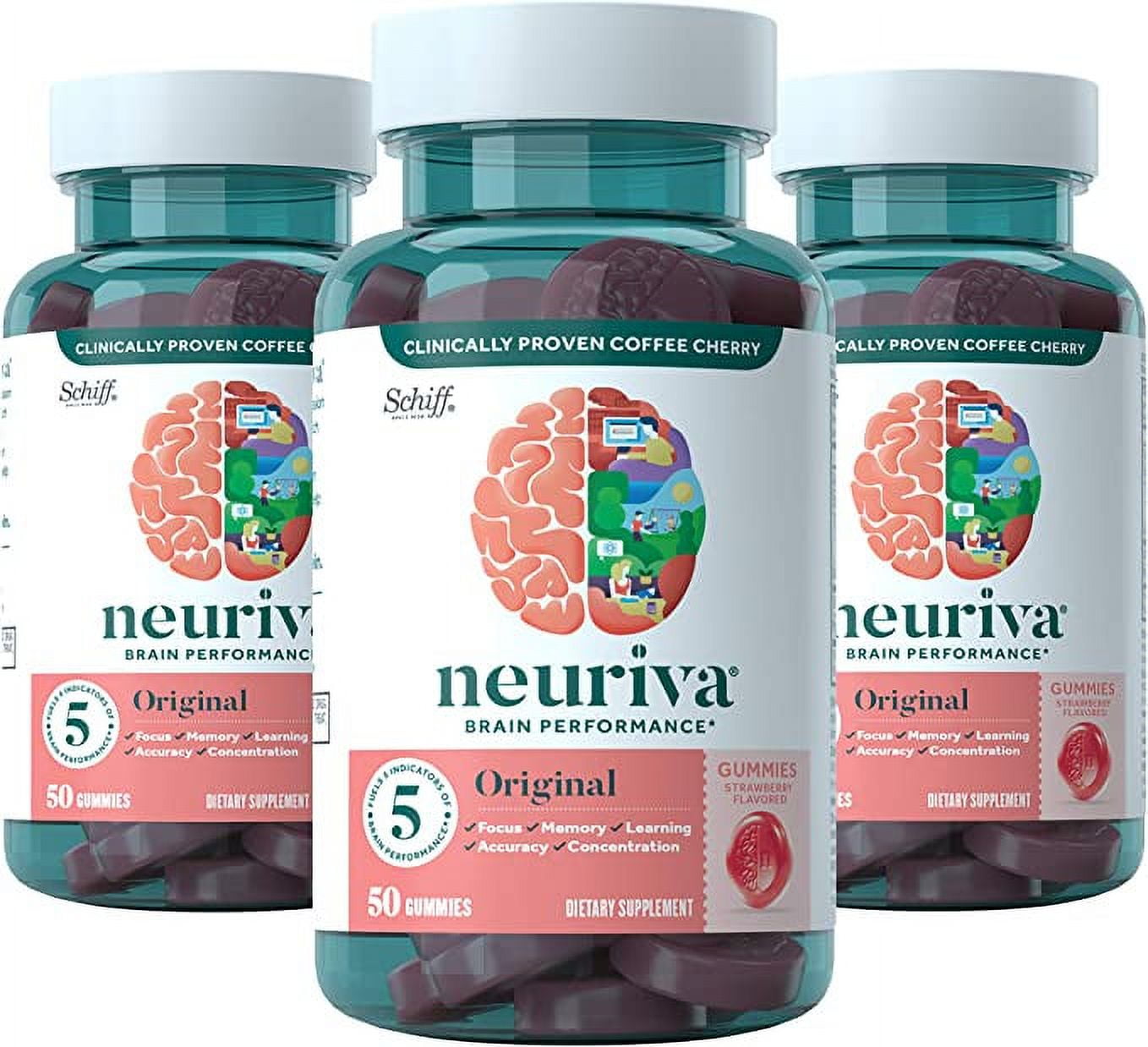Neuriva Brain Health Gummies, Strawberry (50ct), Memory Focus & Mental ...