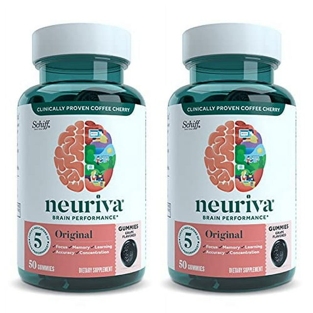Neuriva Original Gummies (50 Count Bottle), Grape Flavor- 2 Pack ...