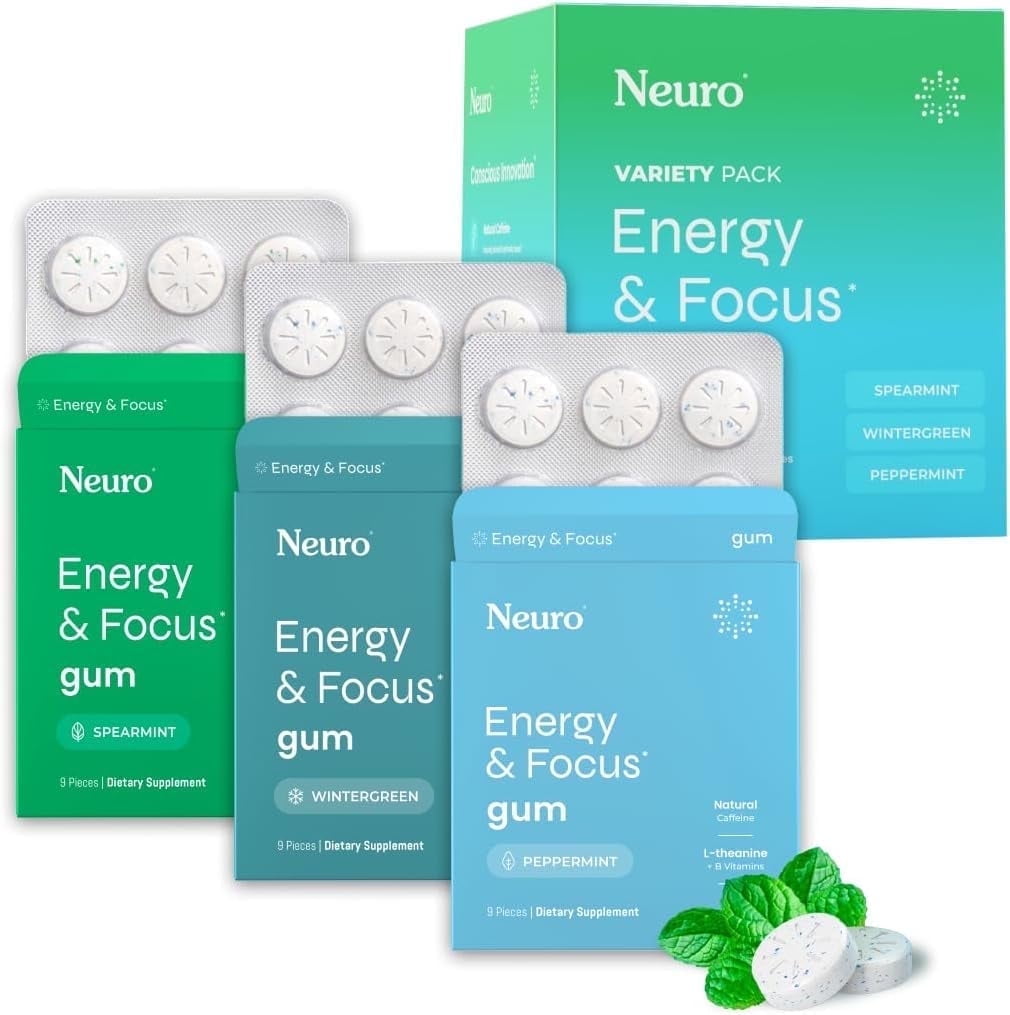 Neuro Gum Spearmint/Wintergreen/Peppermint Energy & Focus Variety Pack ...