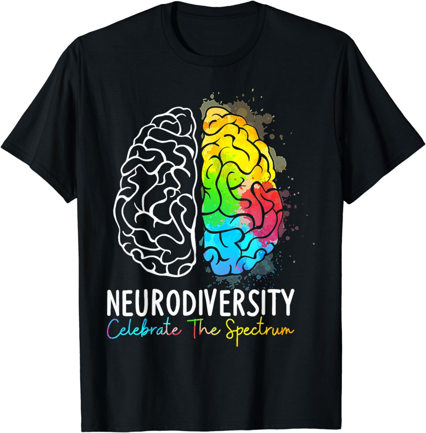 Neurodiversity - Autism Spectrum ASD ADHD Rainbow Brain T-Shirt ...