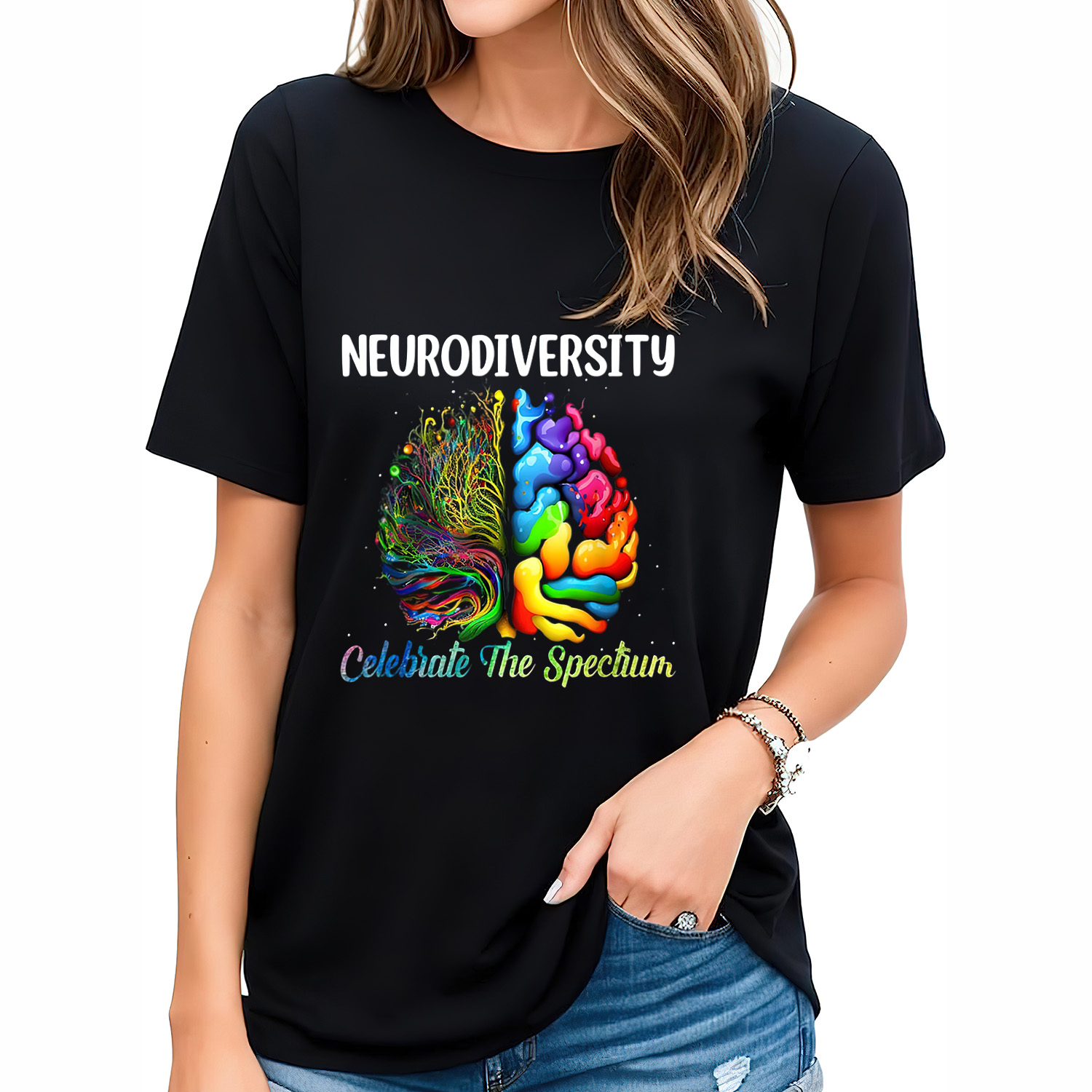 Neurodiversity - Autism Spectrum Asd Adhd Rainbow Brain T-Shirt ...