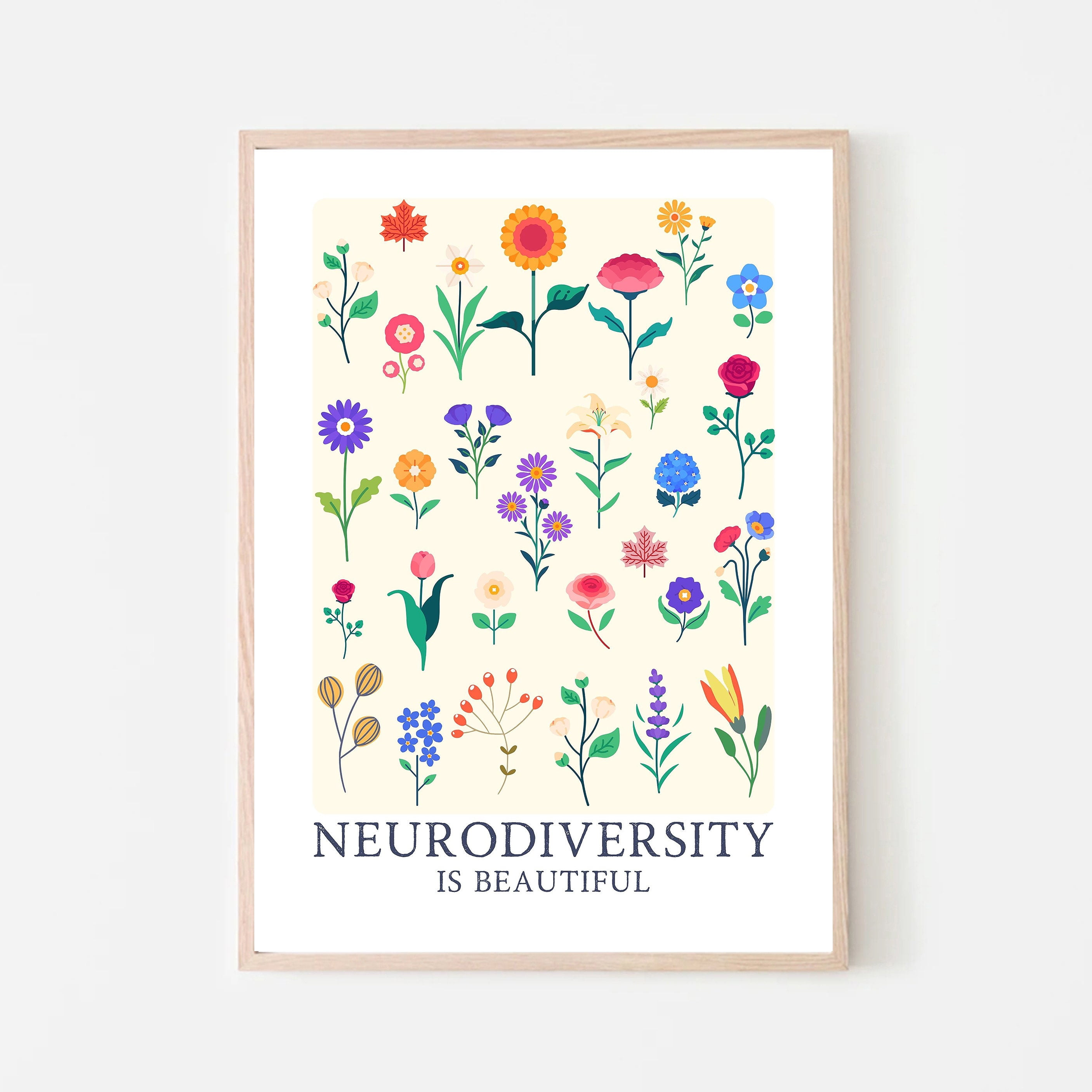 Neurodiversity Flower Market Digital Print,Botanical Wall Art Brain Art ...
