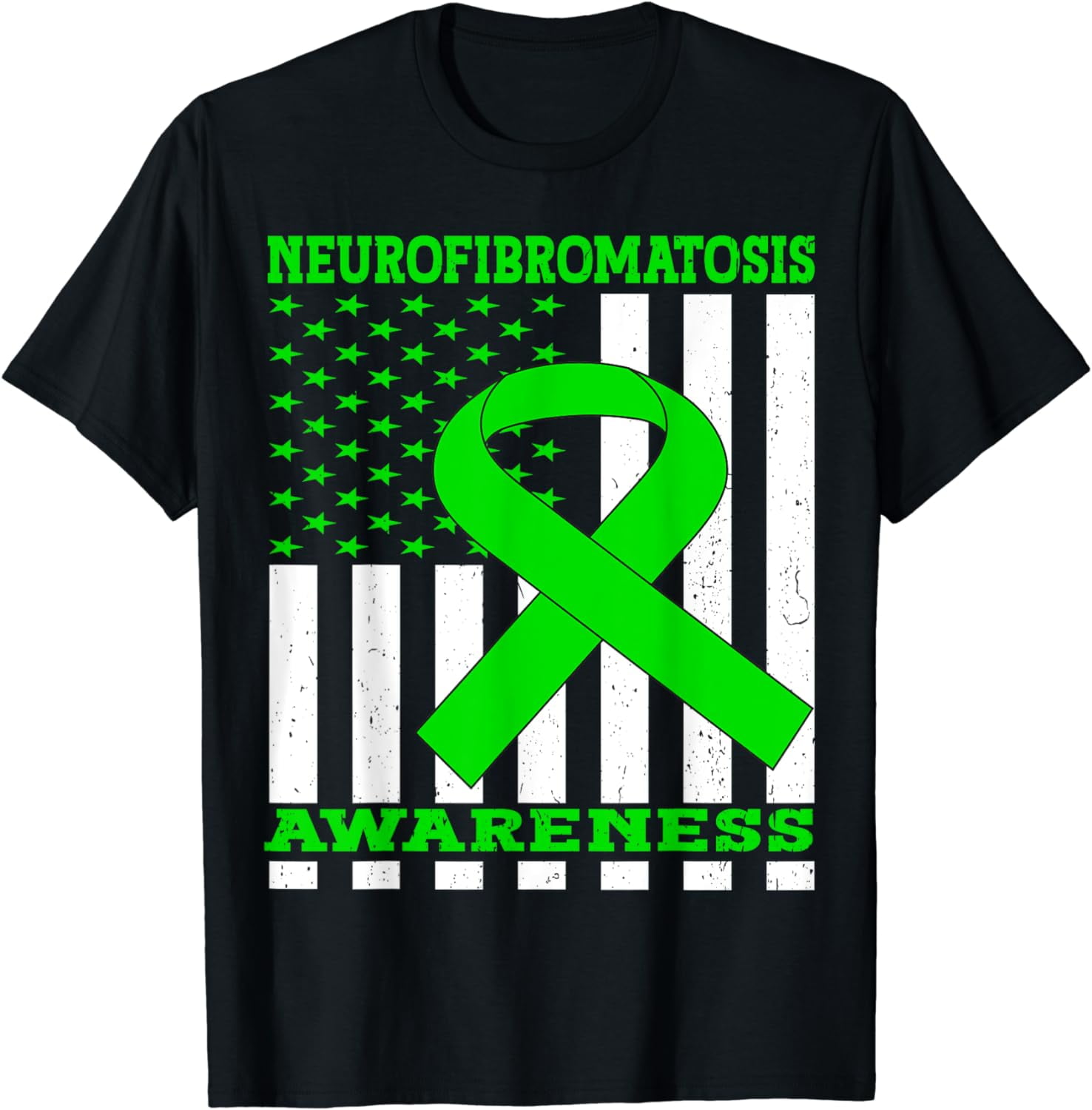 Neurofibromatosis Awareness NF Tee USA Flag Green Ribbon T-Shirt ...
