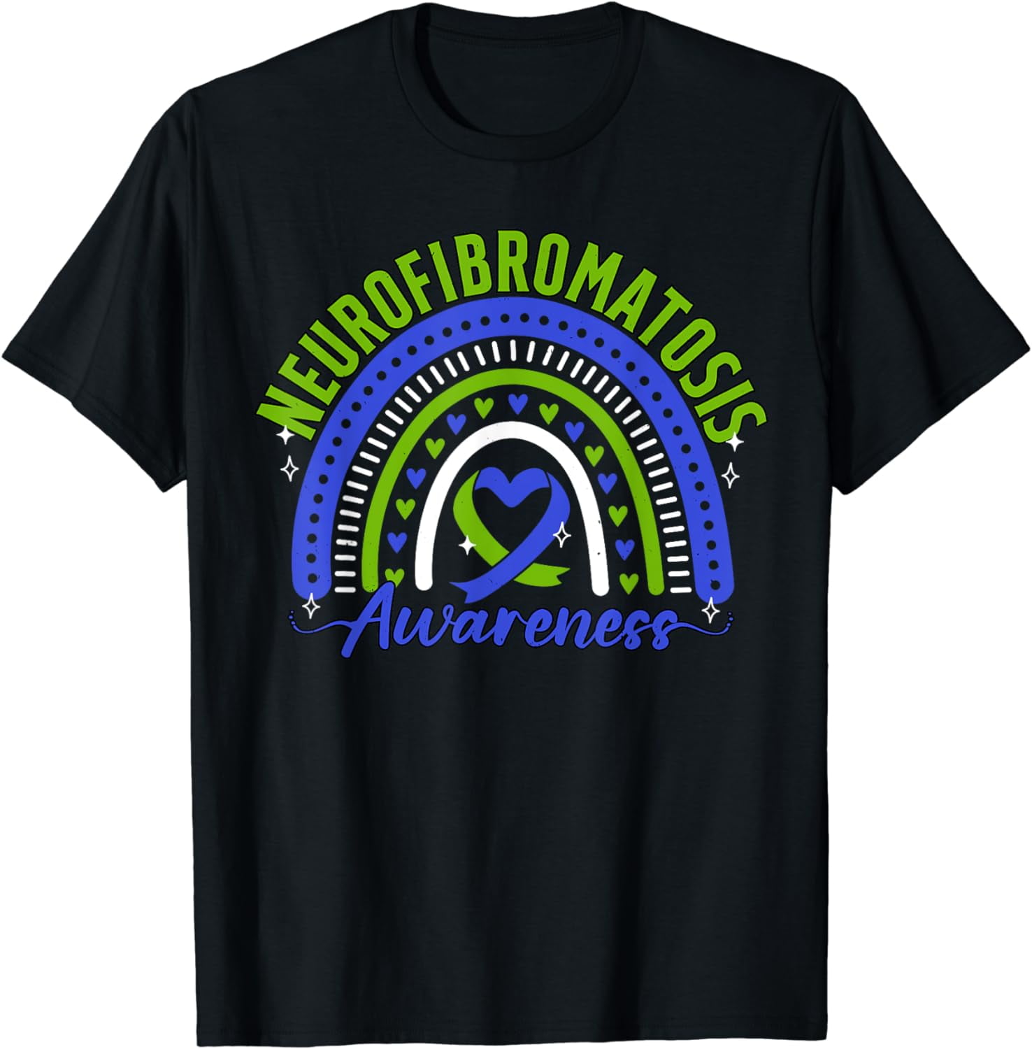 Neurofibromatosis Awareness Rainbow NF Blue and Green Ribbon T-Shirt ...