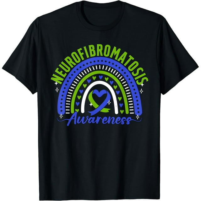 Neurofibromatosis Awareness Rainbow NF Blue and Green Ribbon T-Shirt ...