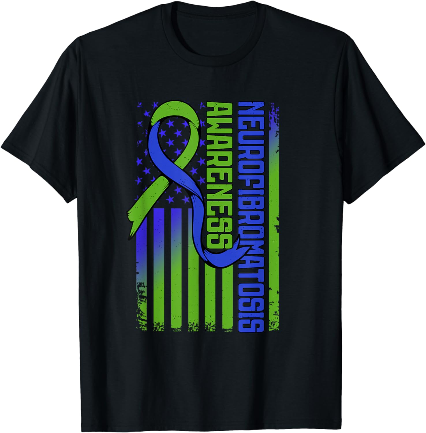 Neurofibromatosis Flag NF1 Blue and Green Ribbon Awareness T-Shirt ...
