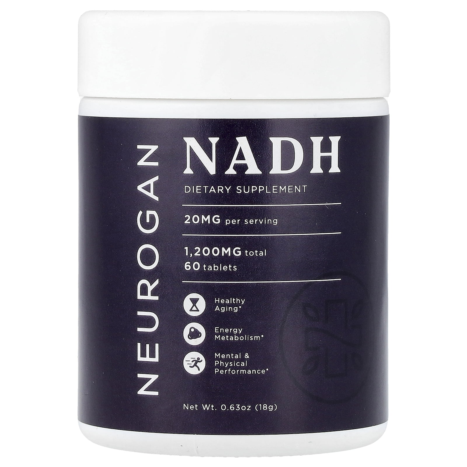 Neurogan Health NADH, 20 mg, 60 Tablets, 0.63 oz (18 g) - Walmart.com