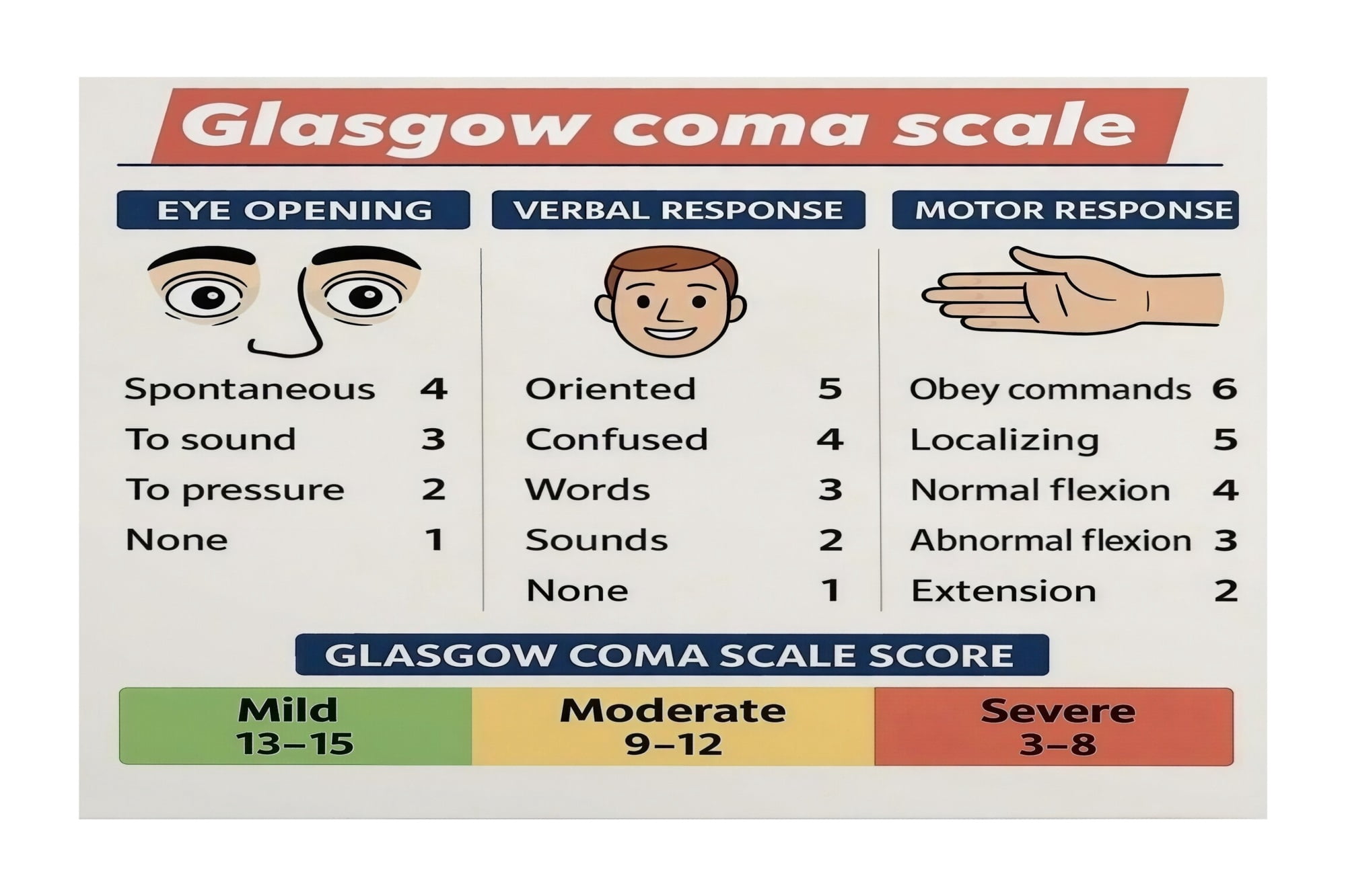 Neurological Assessment Poster Glasgow Coma Scale GCS Chart Medical ...