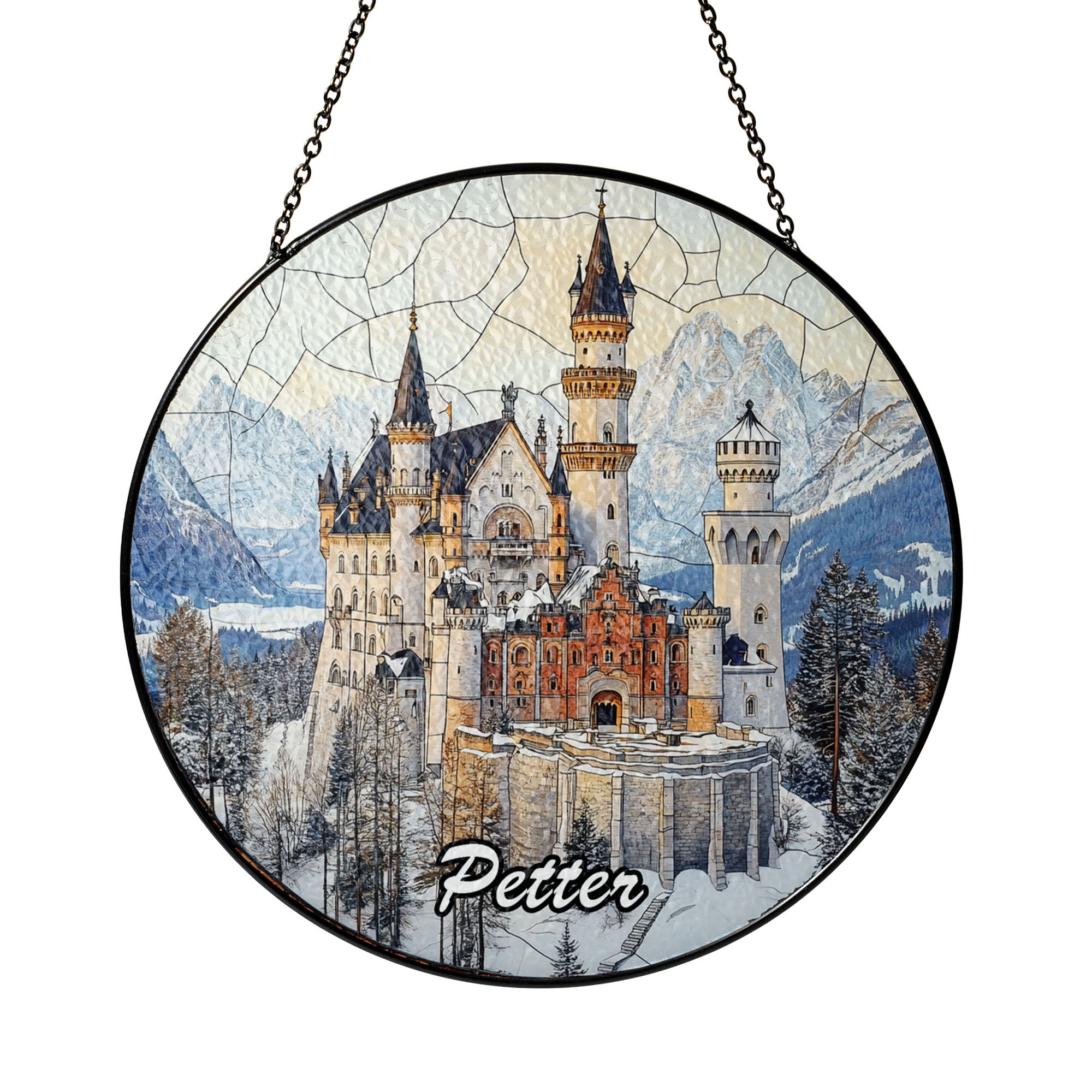 Neuschwanstein Castle Stained Glass Suncatcher - Custom Name Fairy Tale ...