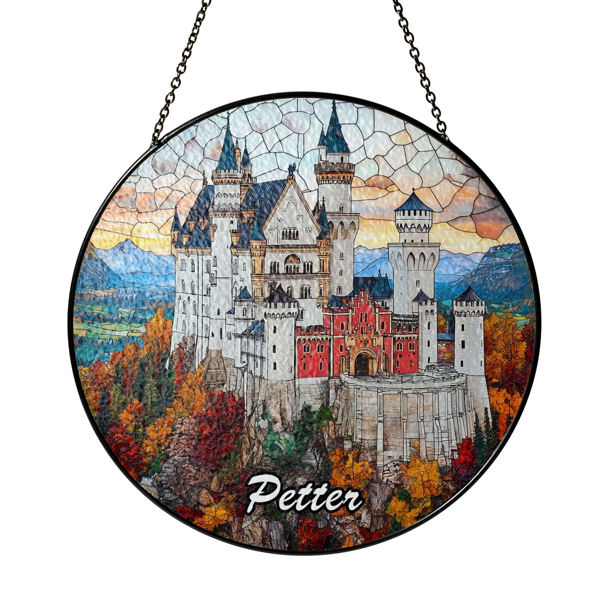 Neuschwanstein Castle Stained Glass Suncatcher - Custom Name Fairy Tale ...
