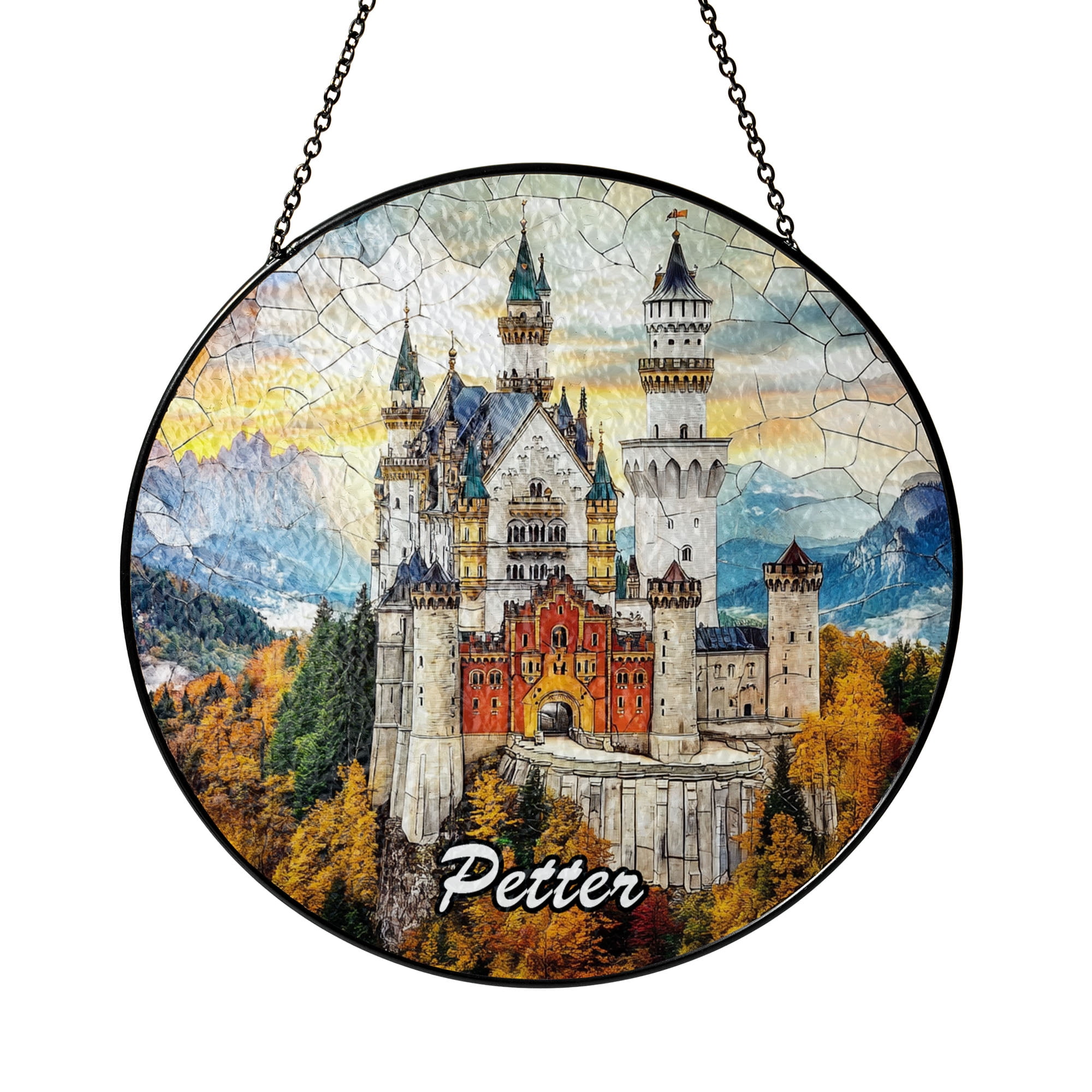 Neuschwanstein Castle Stained Glass Suncatcher - Custom Name Fairy Tale ...