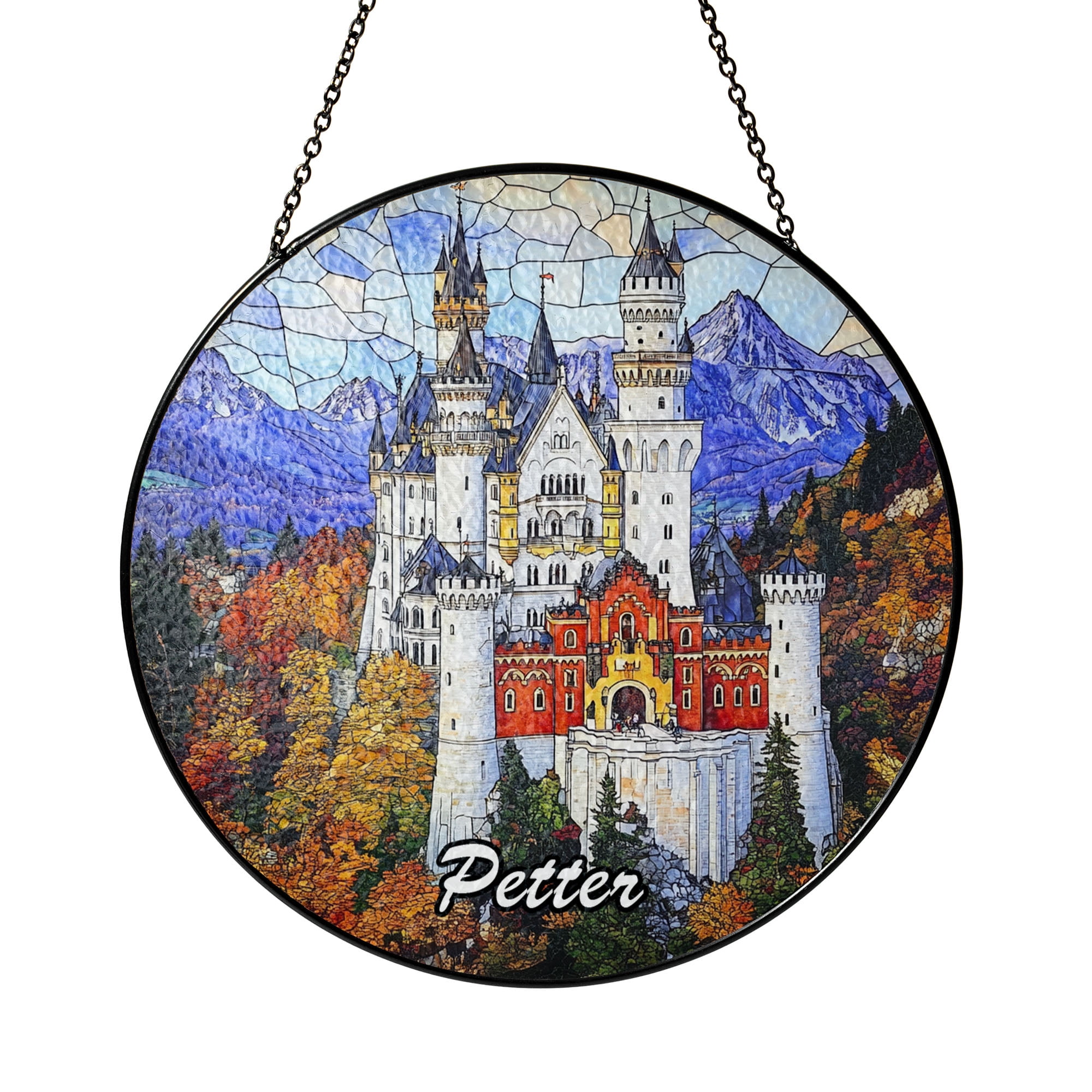Neuschwanstein Castle Stained Glass Suncatcher - Custom Name Fairy Tale ...