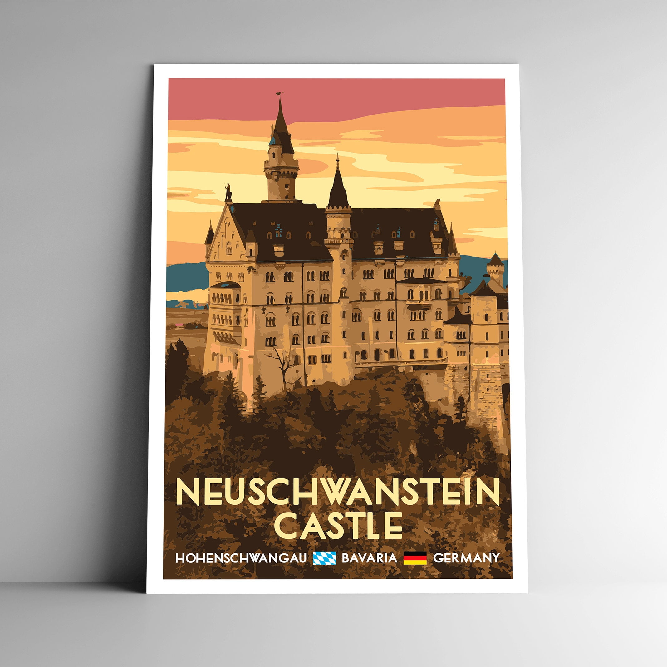 Neuschwanstein Castle Vintage Travel Poster / Postcard WPA Style Retro ...
