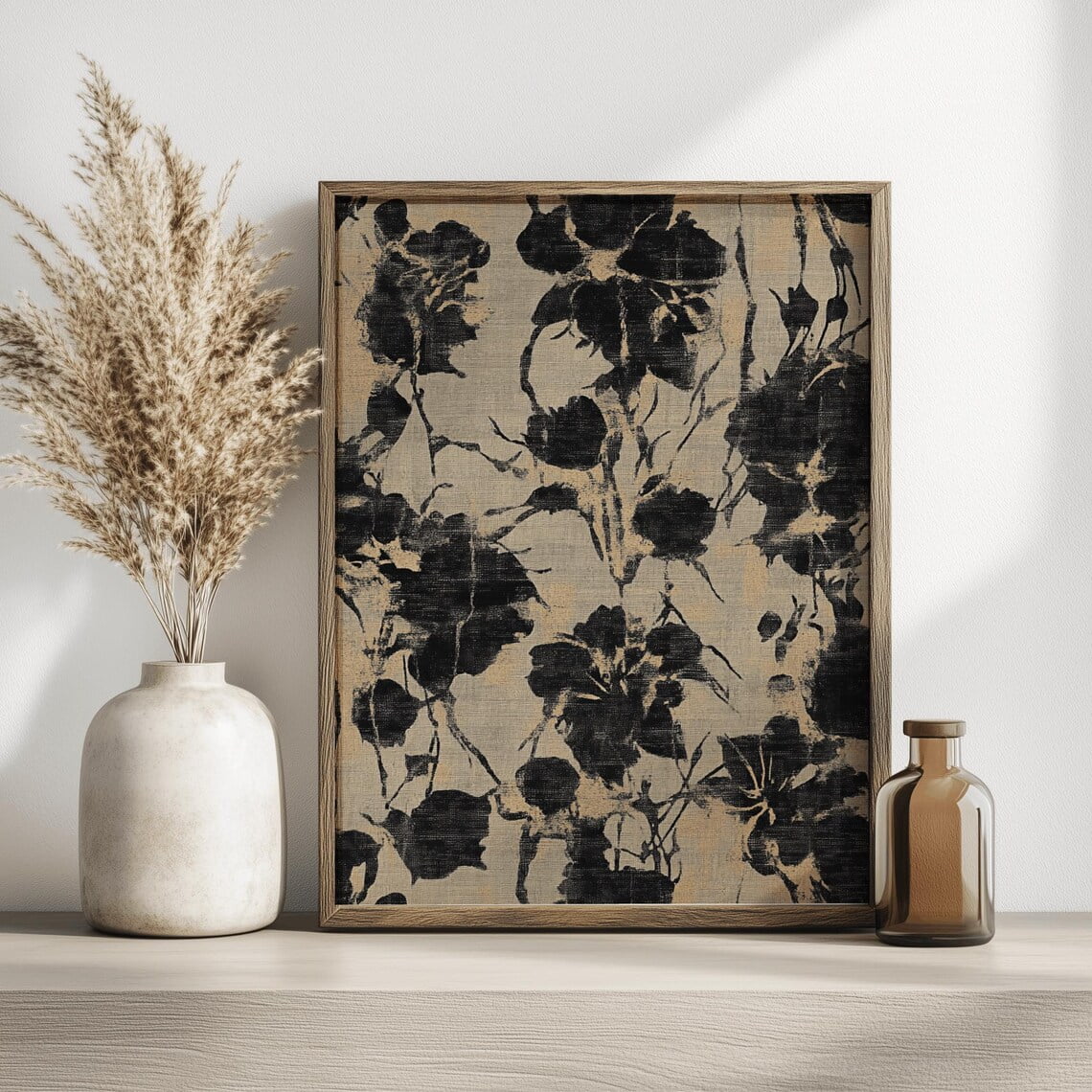 Neutral Abstract Floral Pattern Botanical Japanese Wall Art, Minimalist ...