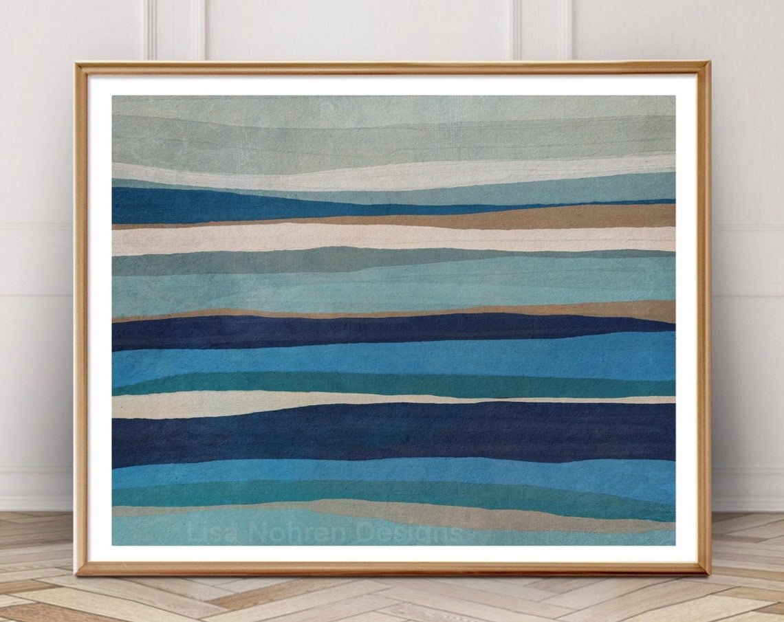 Neutral Abstract Landscape Wall Art Painting Art Minimalist Blue Brown ...