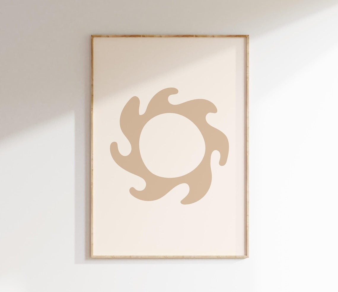 Neutral Abstract Print Beige Wall Art Sun Minimalistic Wall Decor Sun ...