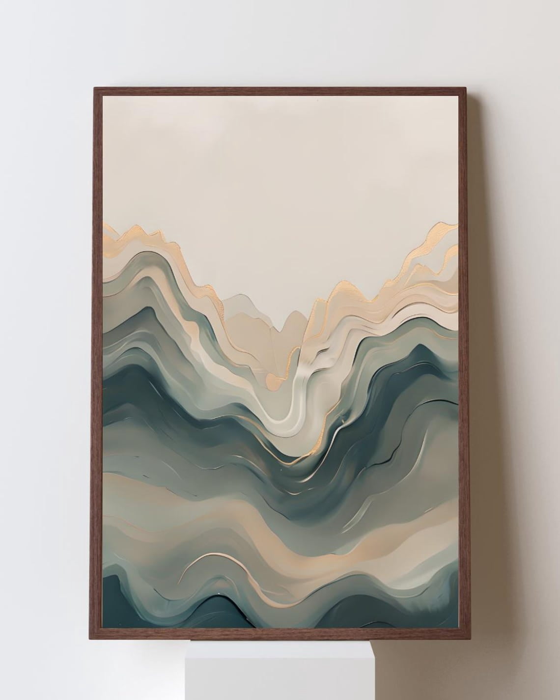Neutral Abstract Wall Art, Teal Wabi Sabi Waves Poster, Minimalist ...